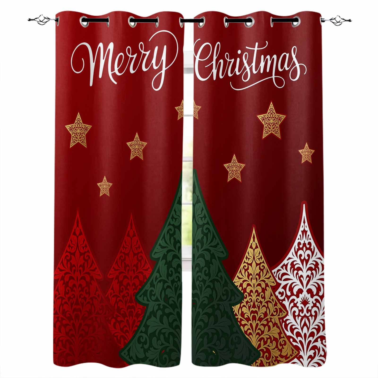 Merry Christmas Blackout Curtains for Bedroom, Thermal Insulated Drapes ...