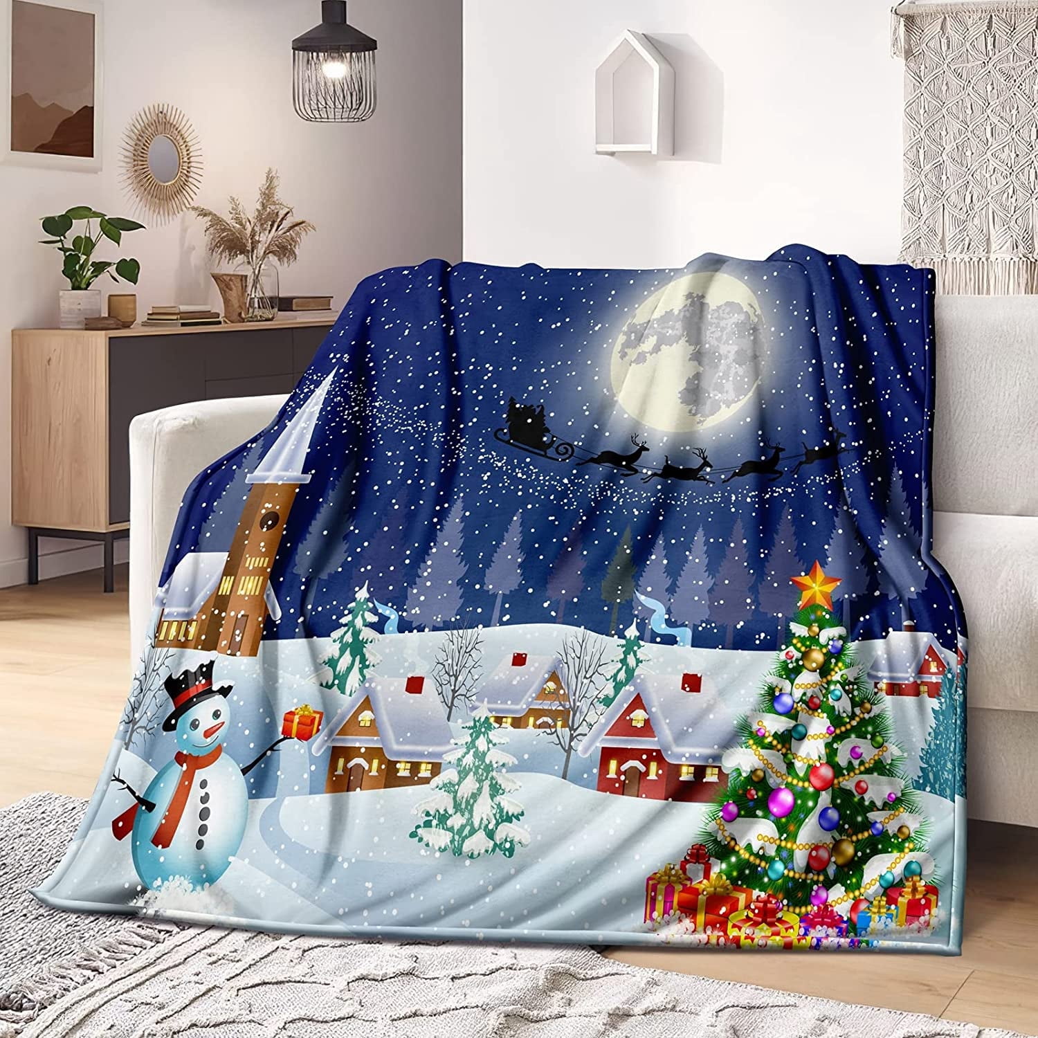 Merry Christmas Blanket Santa Claus Throw Blanket,Snowman Pattern ...