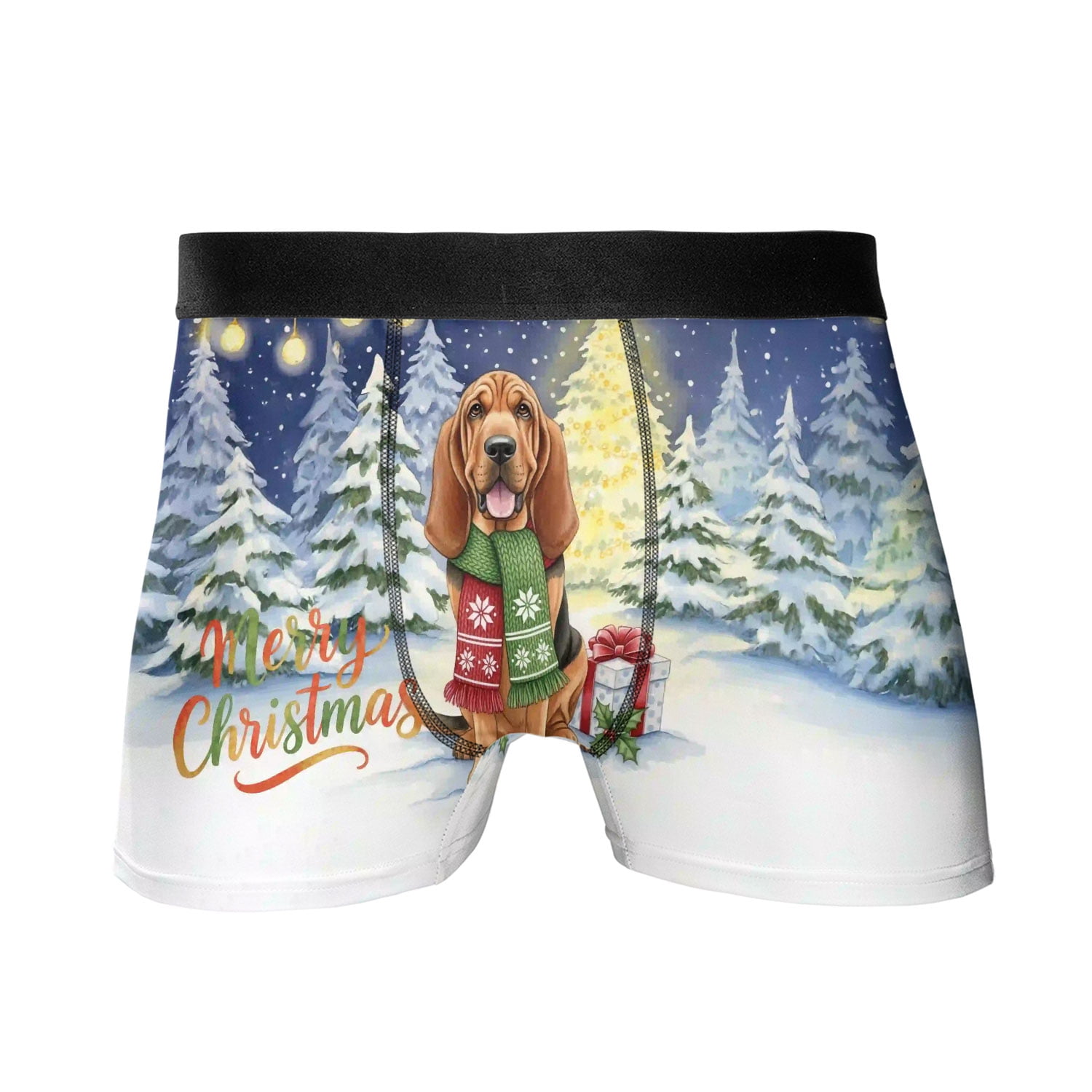 Merry Christmas Bloodhound Snowy Winter with Gifts Tree Decorations All ...