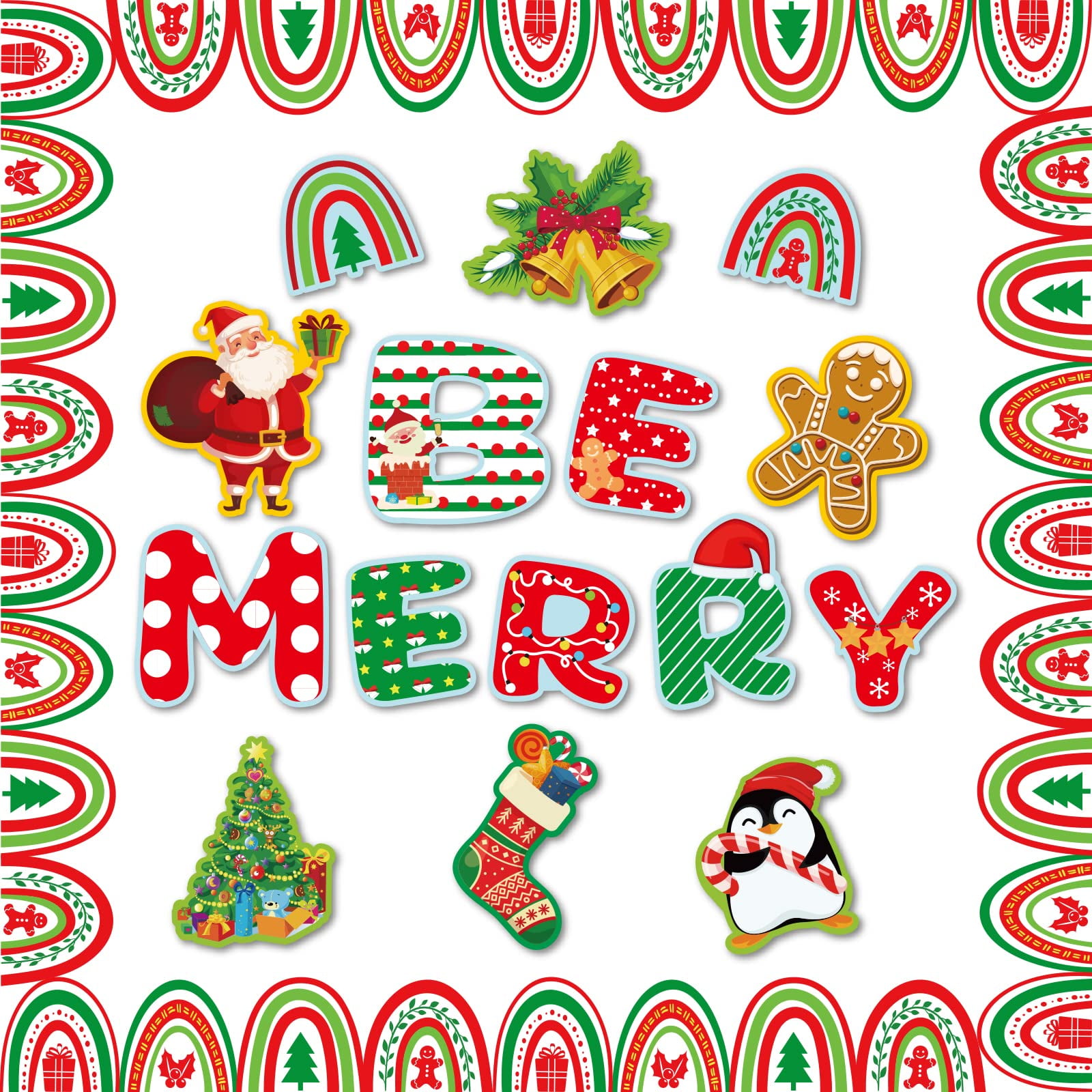 Merry Christmas Boho Rainbow Cut-Outs Be Merry Classroom Bulletin Board ...