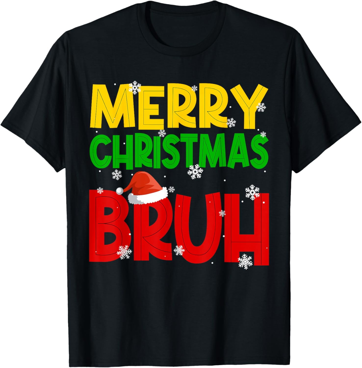 Merry Christmas Bruh Xmas Santa Claus Snow Flake Mens Boys T-Shirt ...