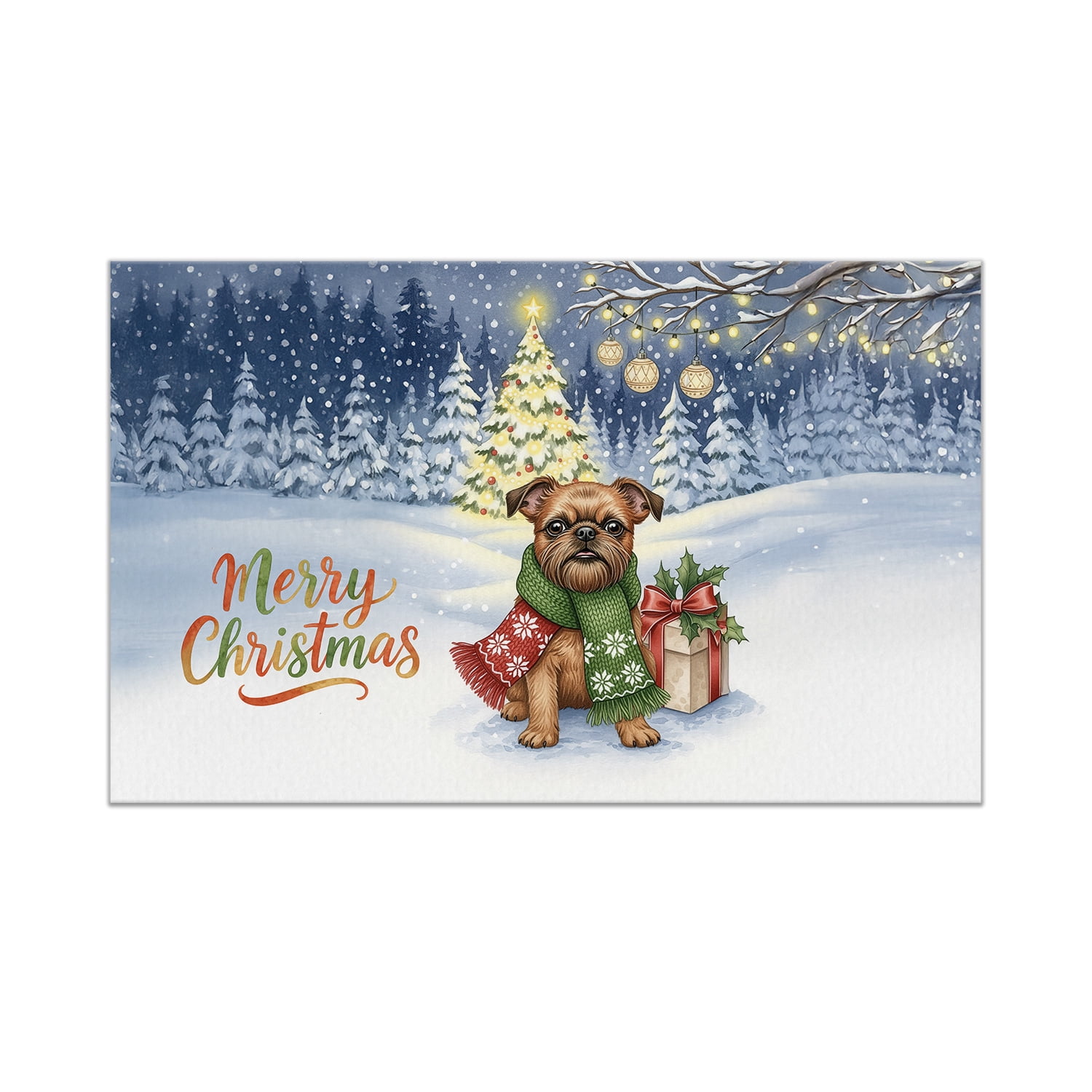 Merry Christmas Brussels Griffon Snowy Winter with Gifts Tree ...