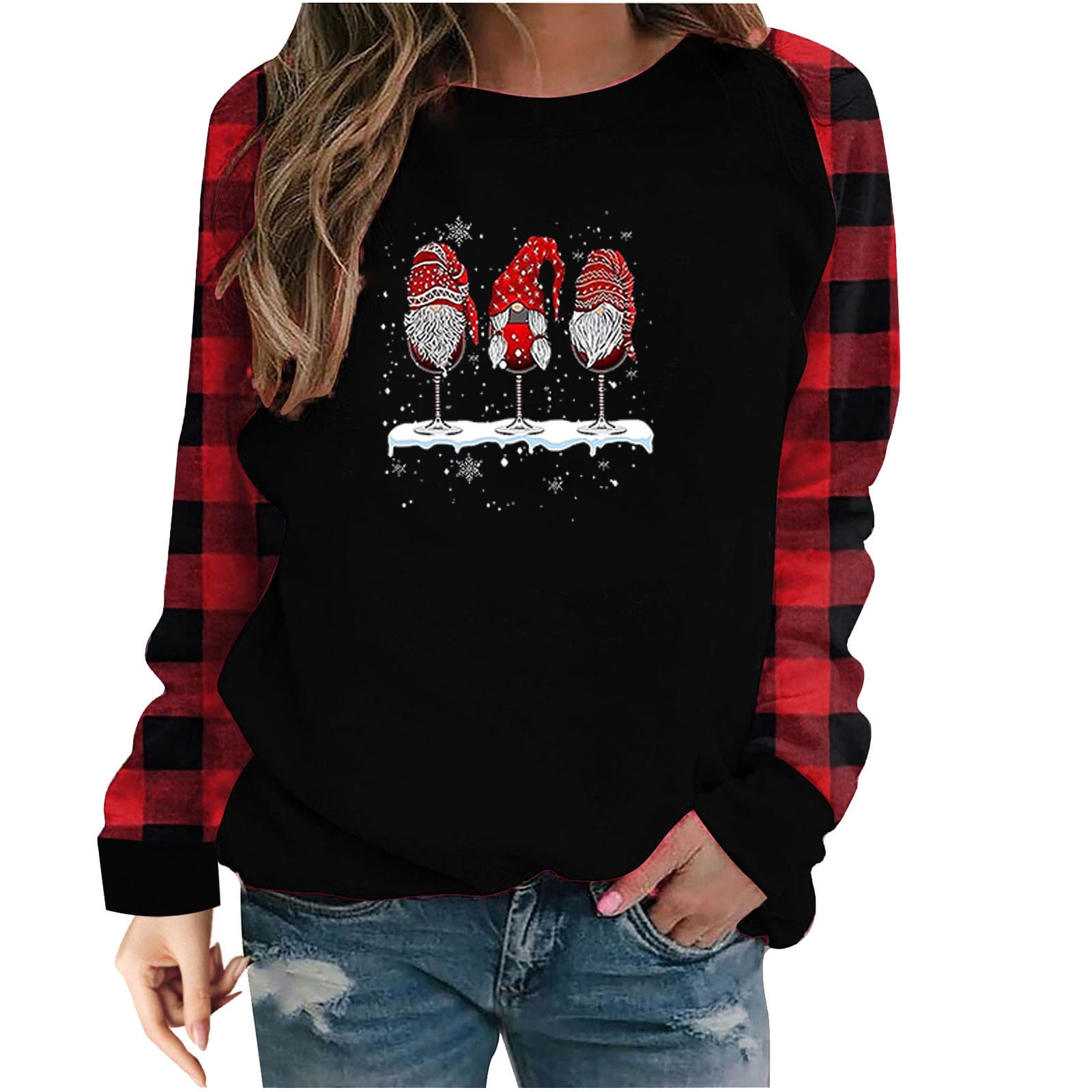 Merry Christmas Buffalo Plaid T Shirts Women Cute Santas Hat Graphic ...