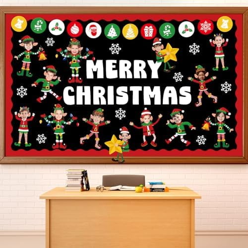 Merry Christmas Bulletin Board Decorations Set Elf Xmas Cutouts DIY ...