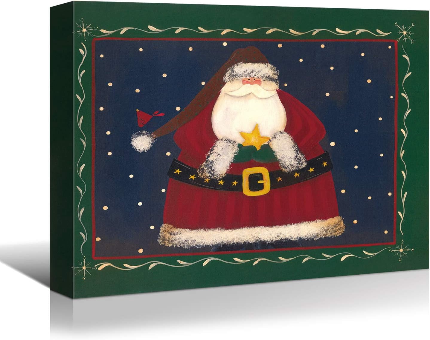 Merry Christmas Canvas Wall Art, 16x12 Inch Santa Claus on Dark Green ...