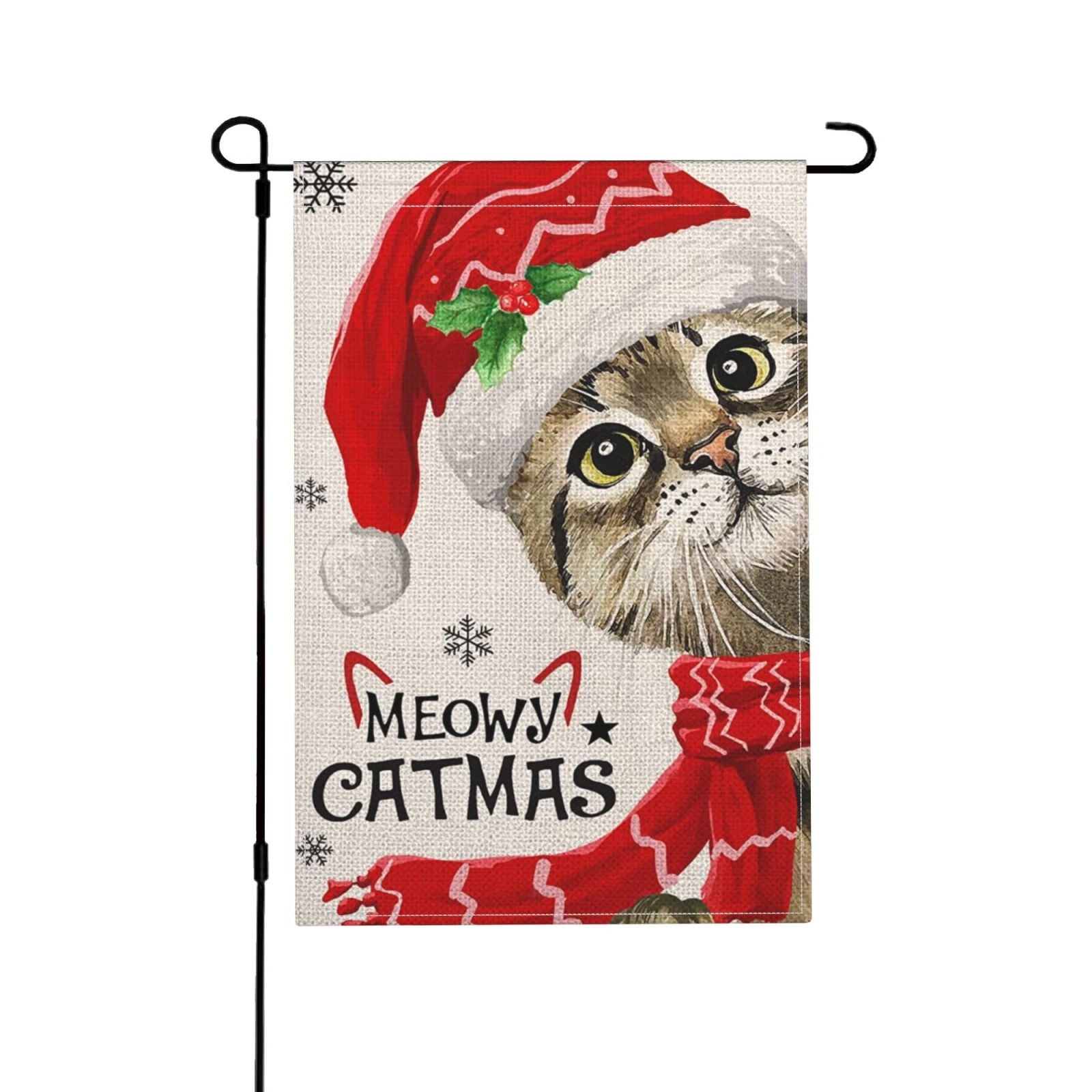 Merry Christmas Cat Garden Flags for Outdoor,Meowy Catmas Cat with Red ...