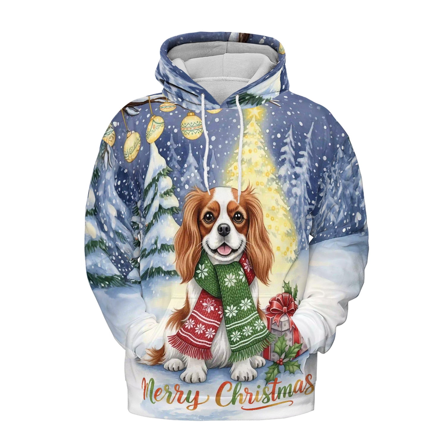 Merry Christmas Cavalier King Charles Spaniel Snowy Winter with Tree ...