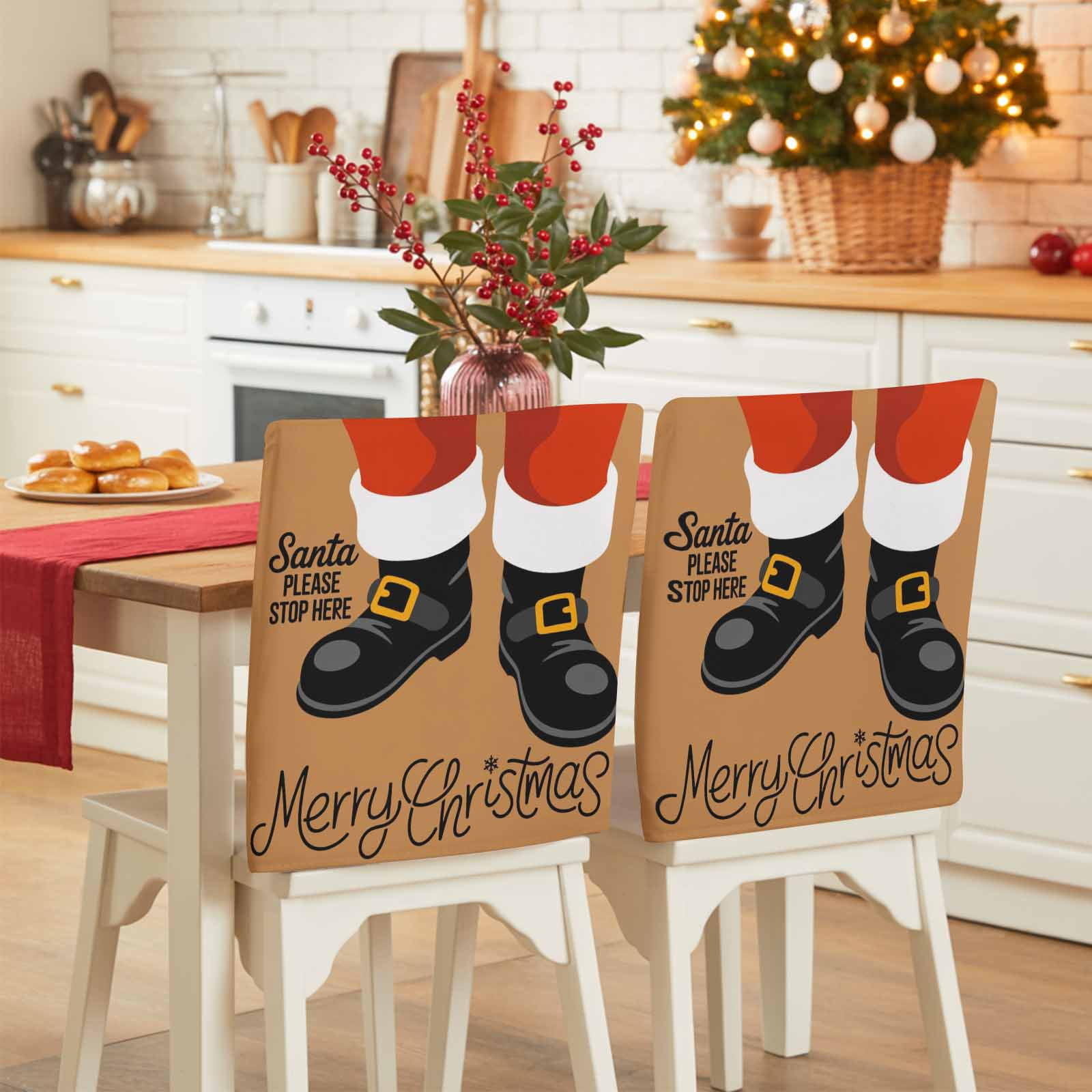 Merry Christmas Chair Back Covers Set of 8, Funny Santa Claus Feet ...