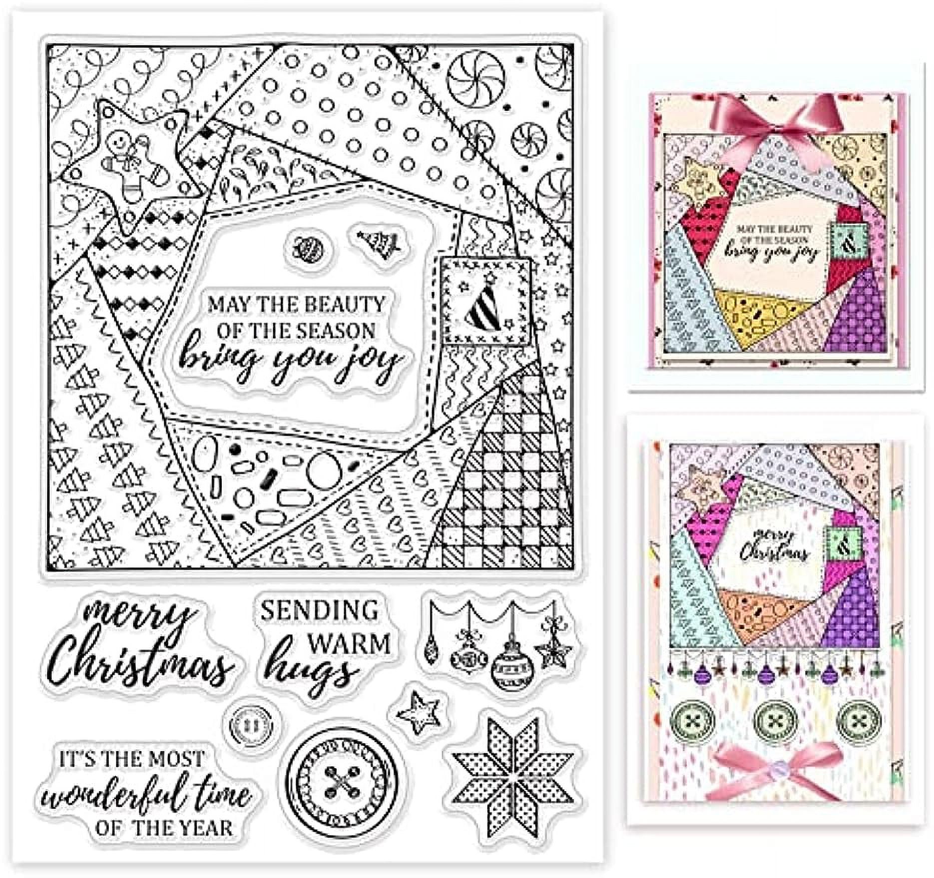 Merry Christmas Clear Stamp Greetings Patchwork Pattern Silicone Stamp ...