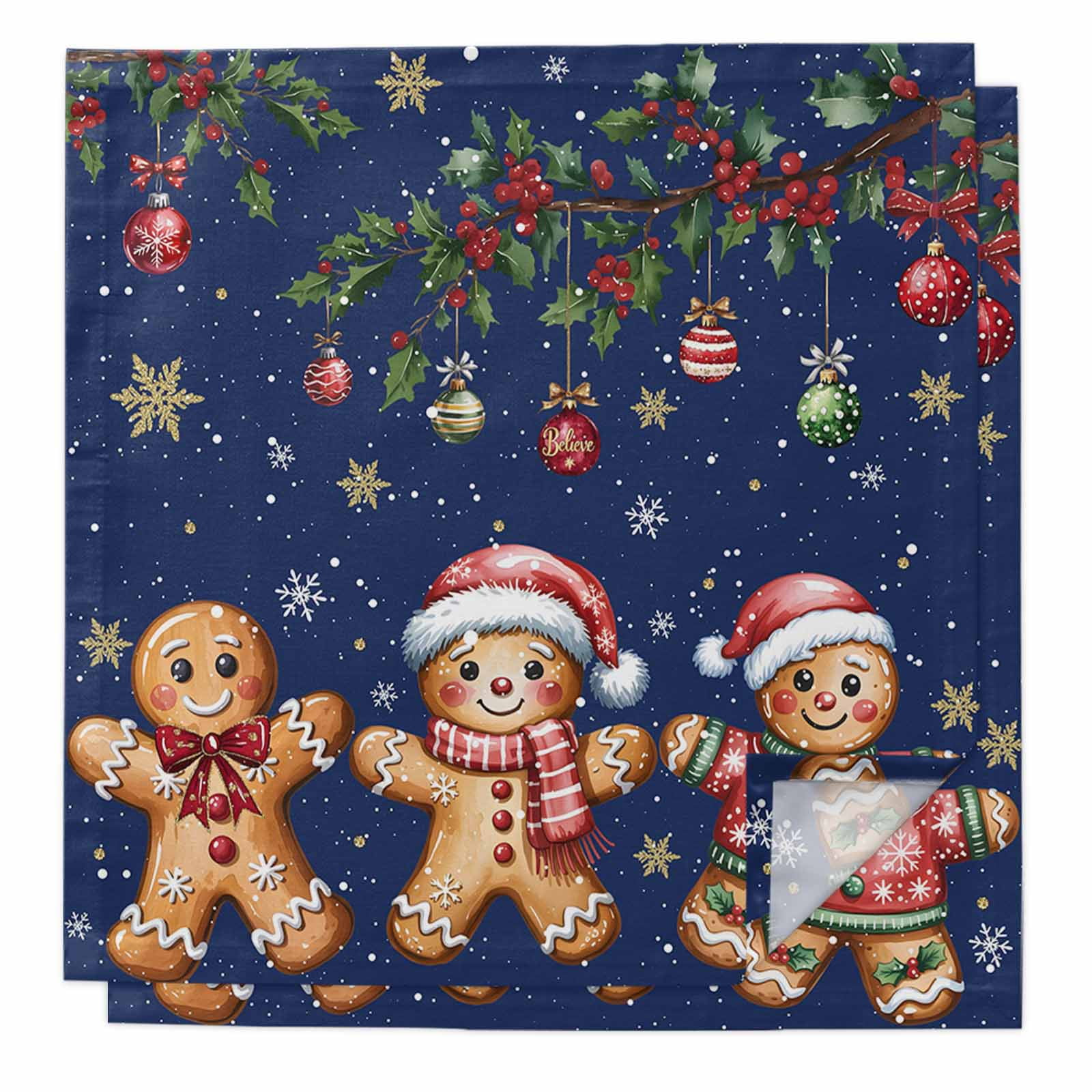 Merry Christmas Cloth Napkin Set of 2, Xmas Cute Gingerbread Man Balls ...