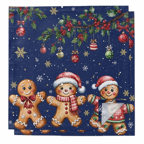 Merry Christmas Cloth Napkin Set of 2, Xmas Cute Gingerbread Man Balls ...