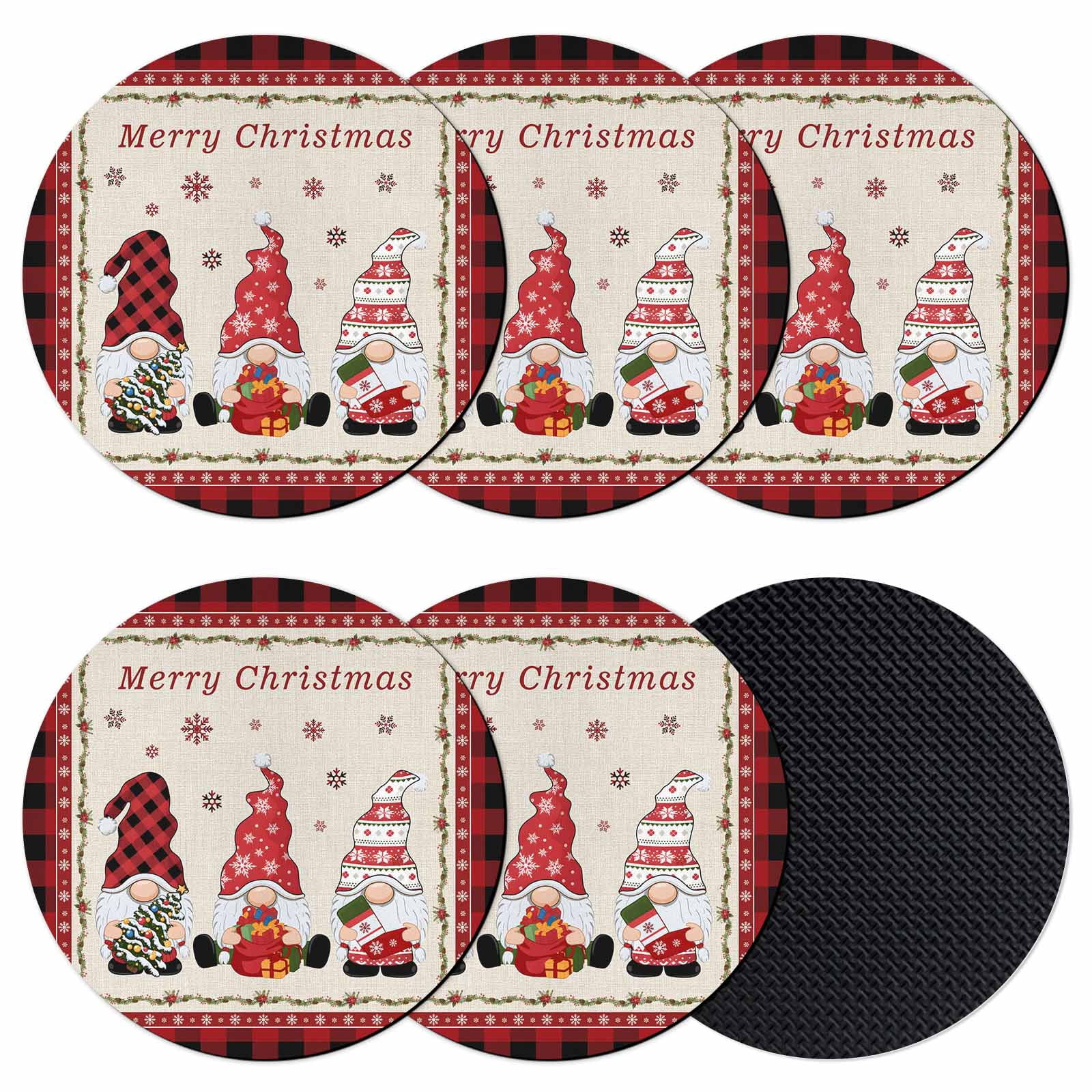 Merry Christmas Coasters Set of 6, Absorbent Coasters for Drinks, Xmas ...