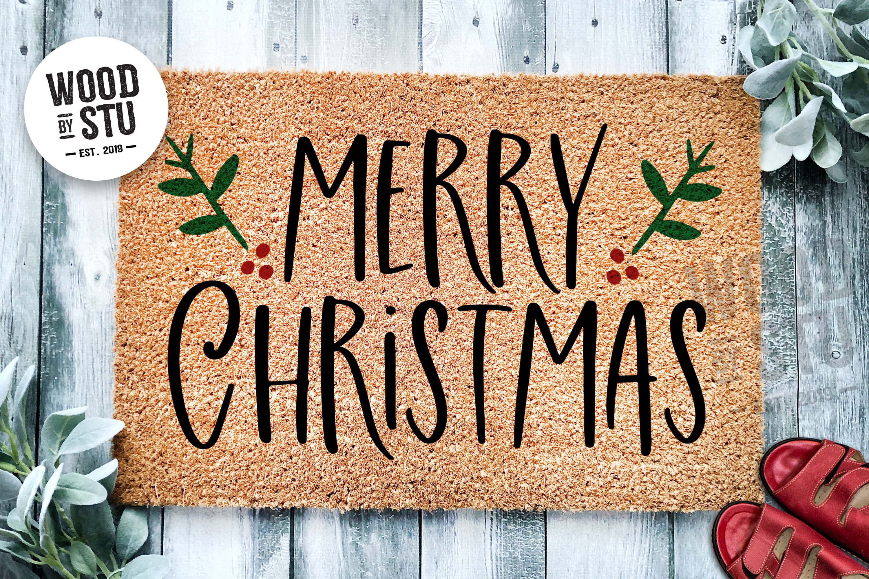 Merry Christmas Outside Door Mat | PVC Anti-Slip Backing | Winter Decor ...