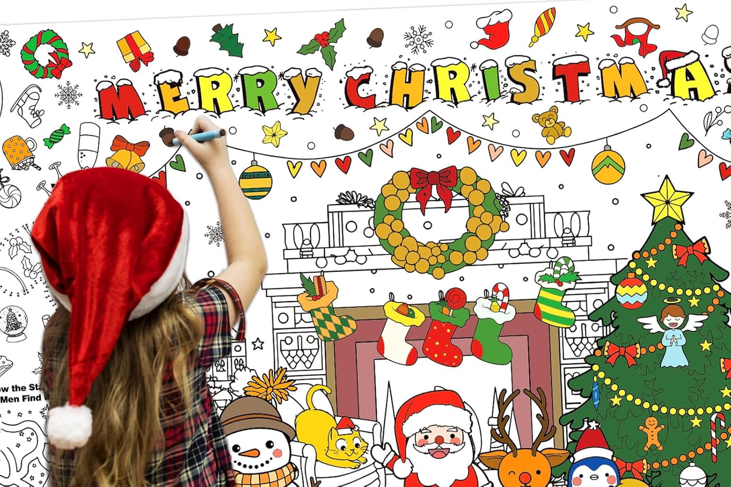 Merry Christmas Coloring Tablecloth for Kids Xmas Giant Coloring Poster ...