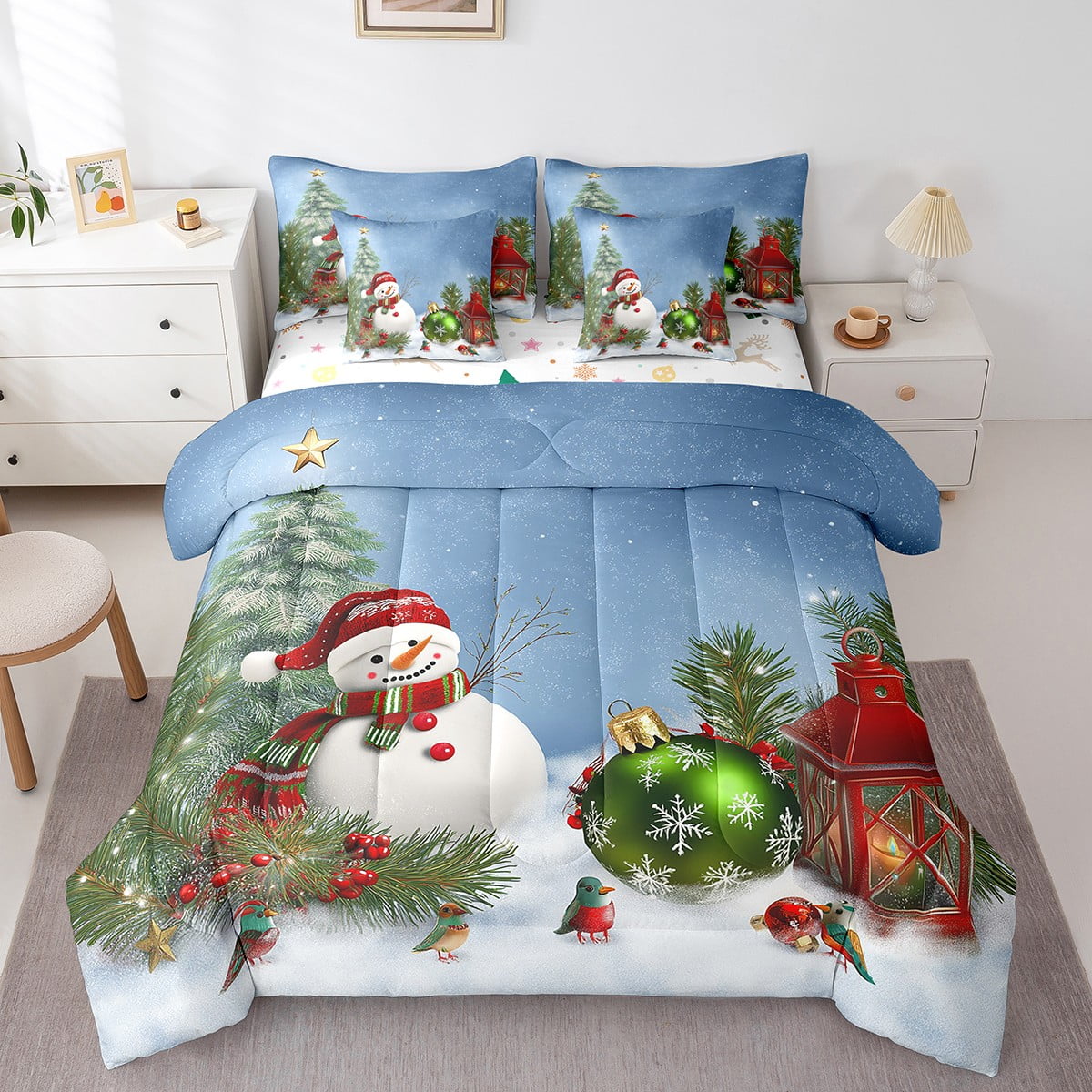 Merry Christmas Comforter Set 7 Piece Bed in a Bag Twin,Cartoon Snowman ...