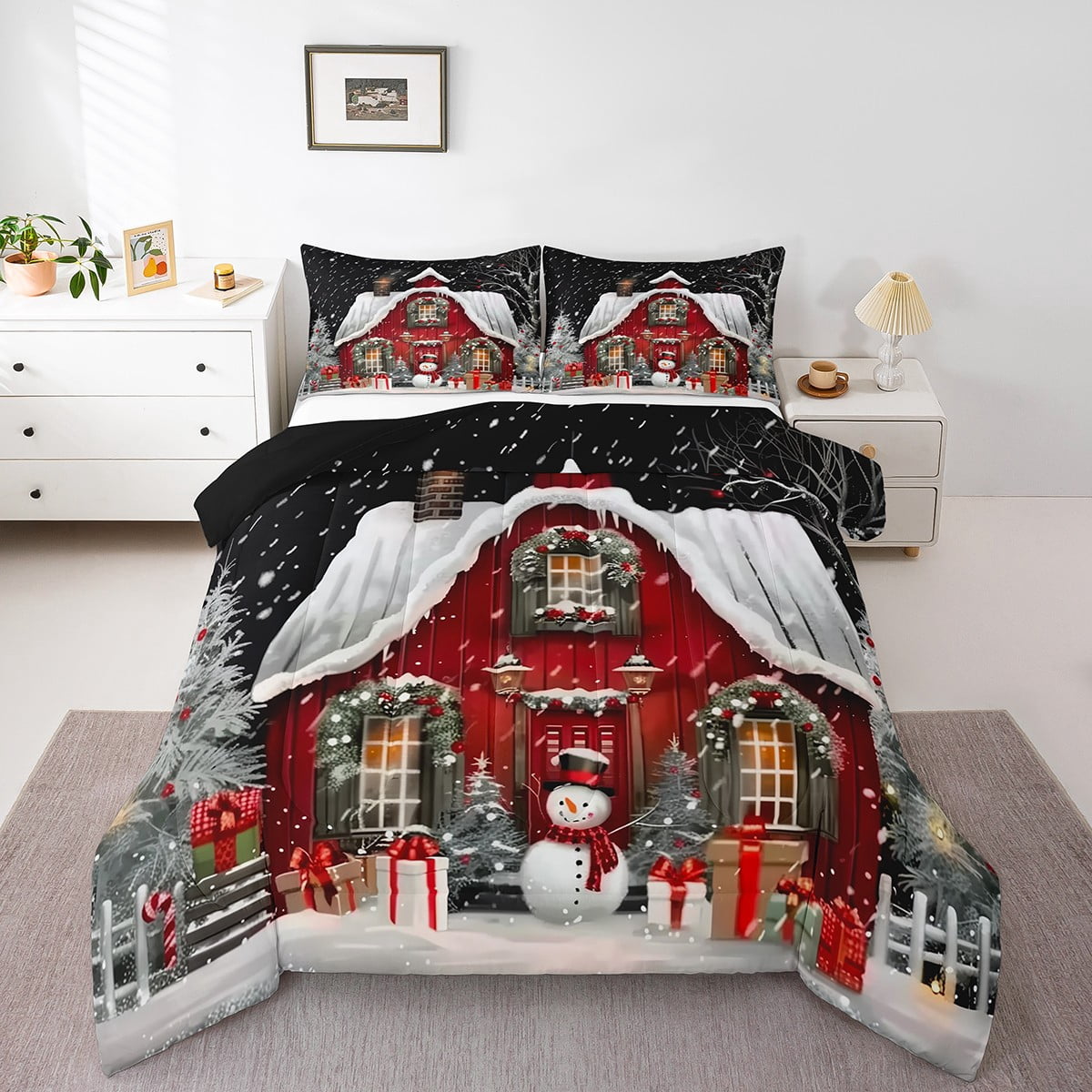 Merry Christmas Comforter Set Snowman Winter Themed Bedding for Boys ...