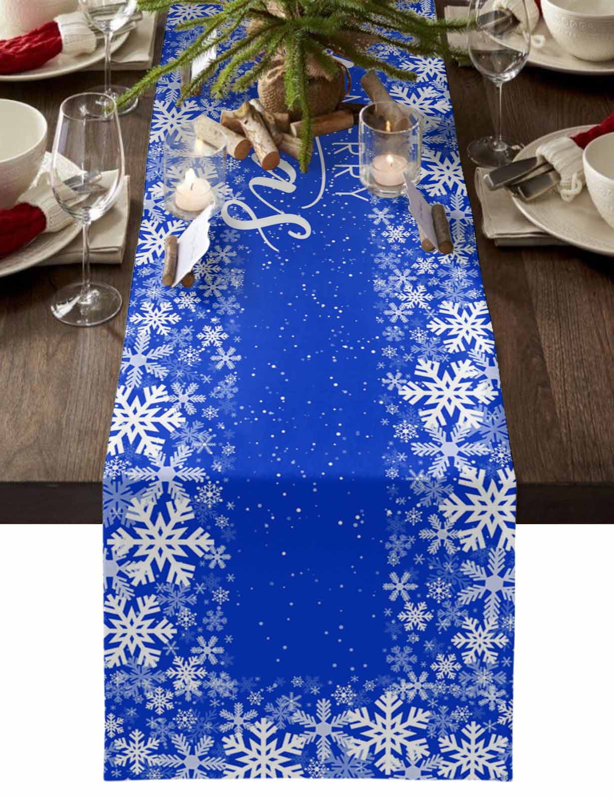 Merry Christmas Cotton Linen Table Runner for Dining Kitchen, Winter ...