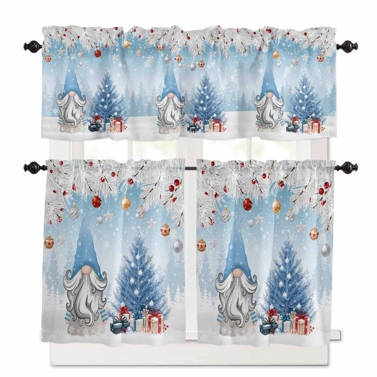 Merry Christmas Curtain Valances Set Gingerbread Man Snowflake Winter ...