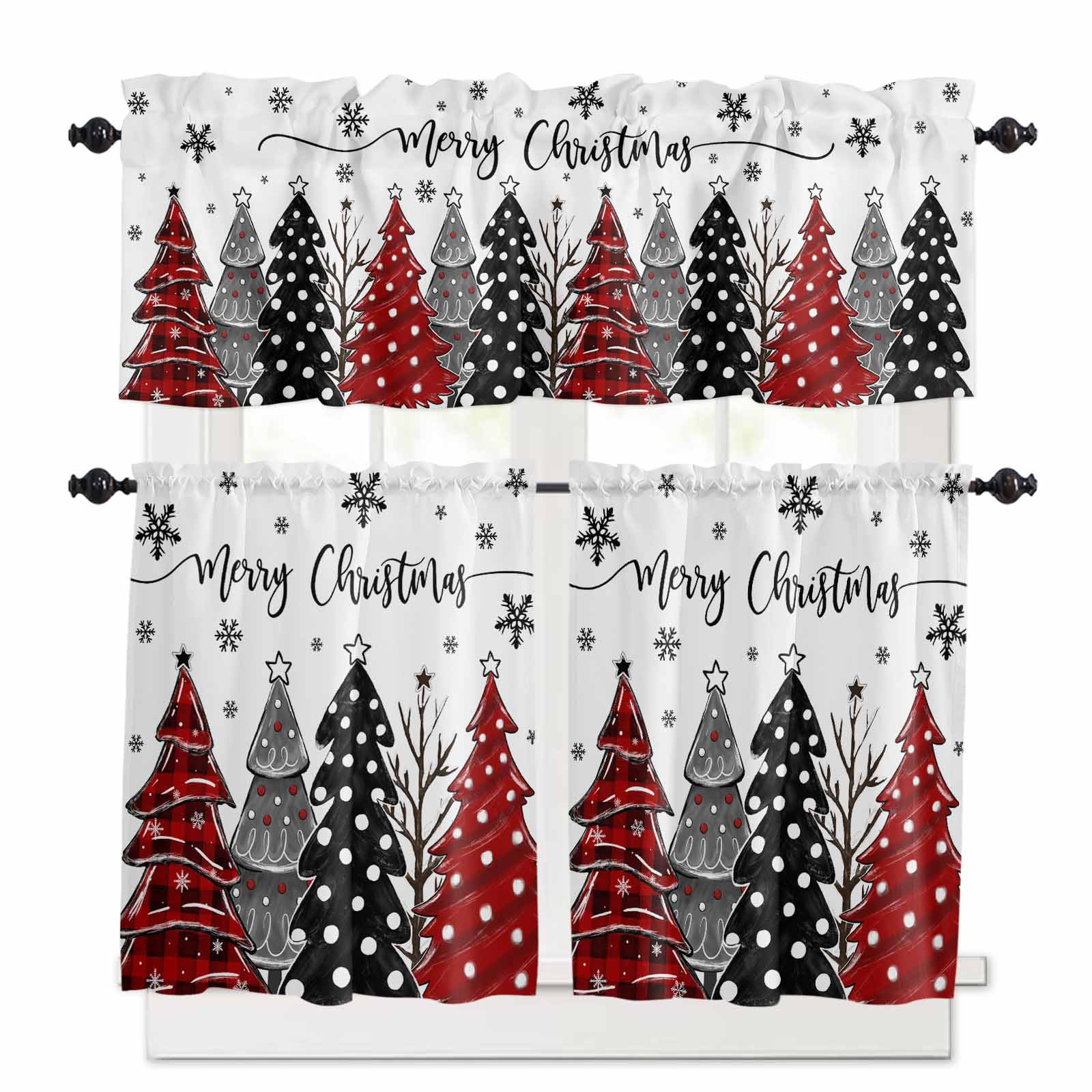 Merry Christmas Curtain Valances Set Gnome Santa Claus Snowflakes ...