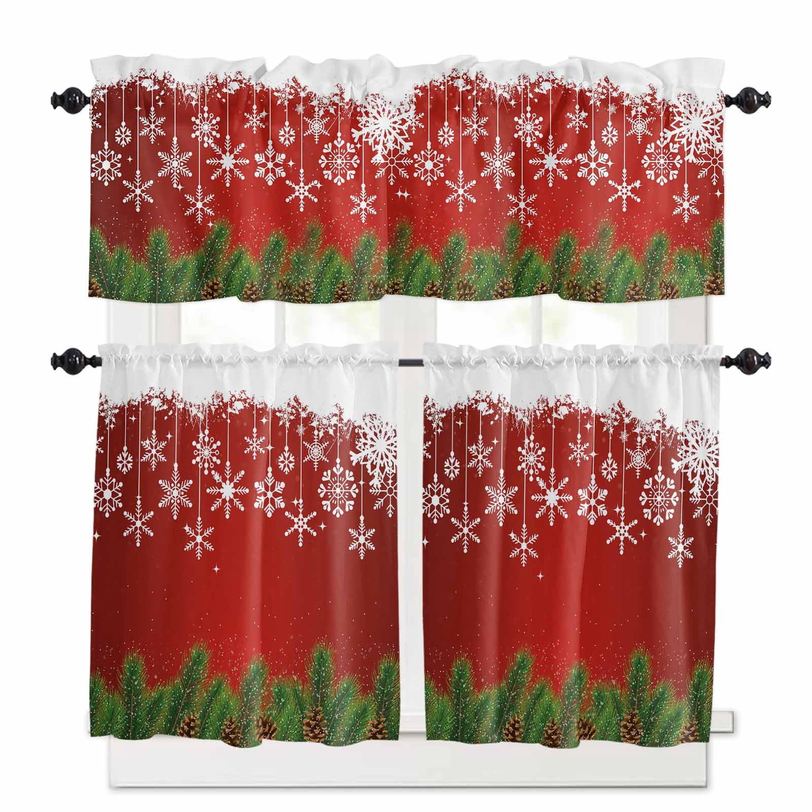 Merry Christmas Curtain Valances Set Santa Claus Xmas Tree and Gifts ...