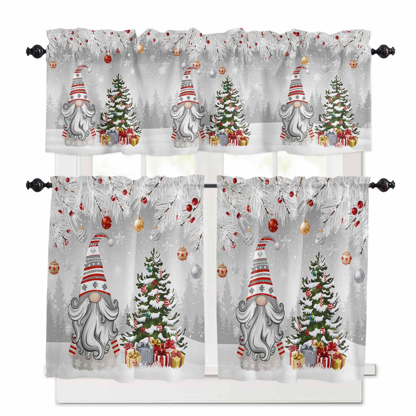 Merry Christmas Curtain Valances Set Snowflake Gold Colored Ball Winter ...