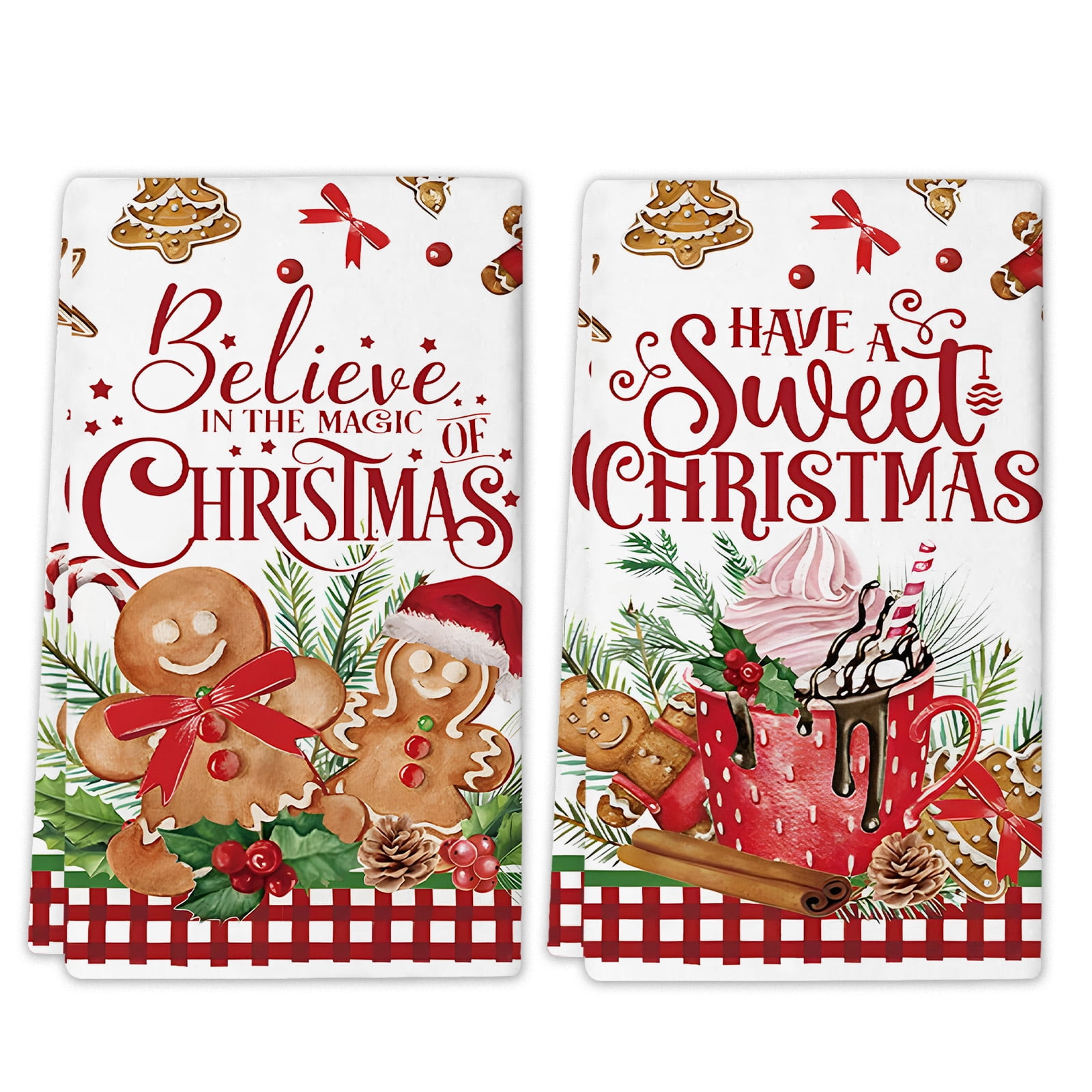 Merry Christmas Cute Gingerbread Man Kitchen Dish Towel Set of 2 ...