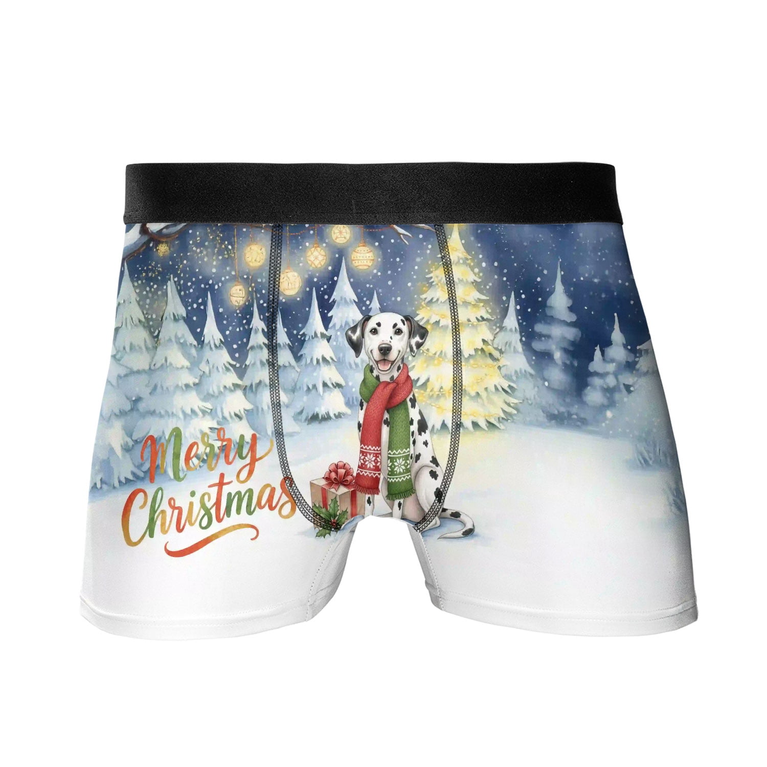 Merry Christmas Dalmatian Snowy Winter with Gifts Tree Decorations All ...
