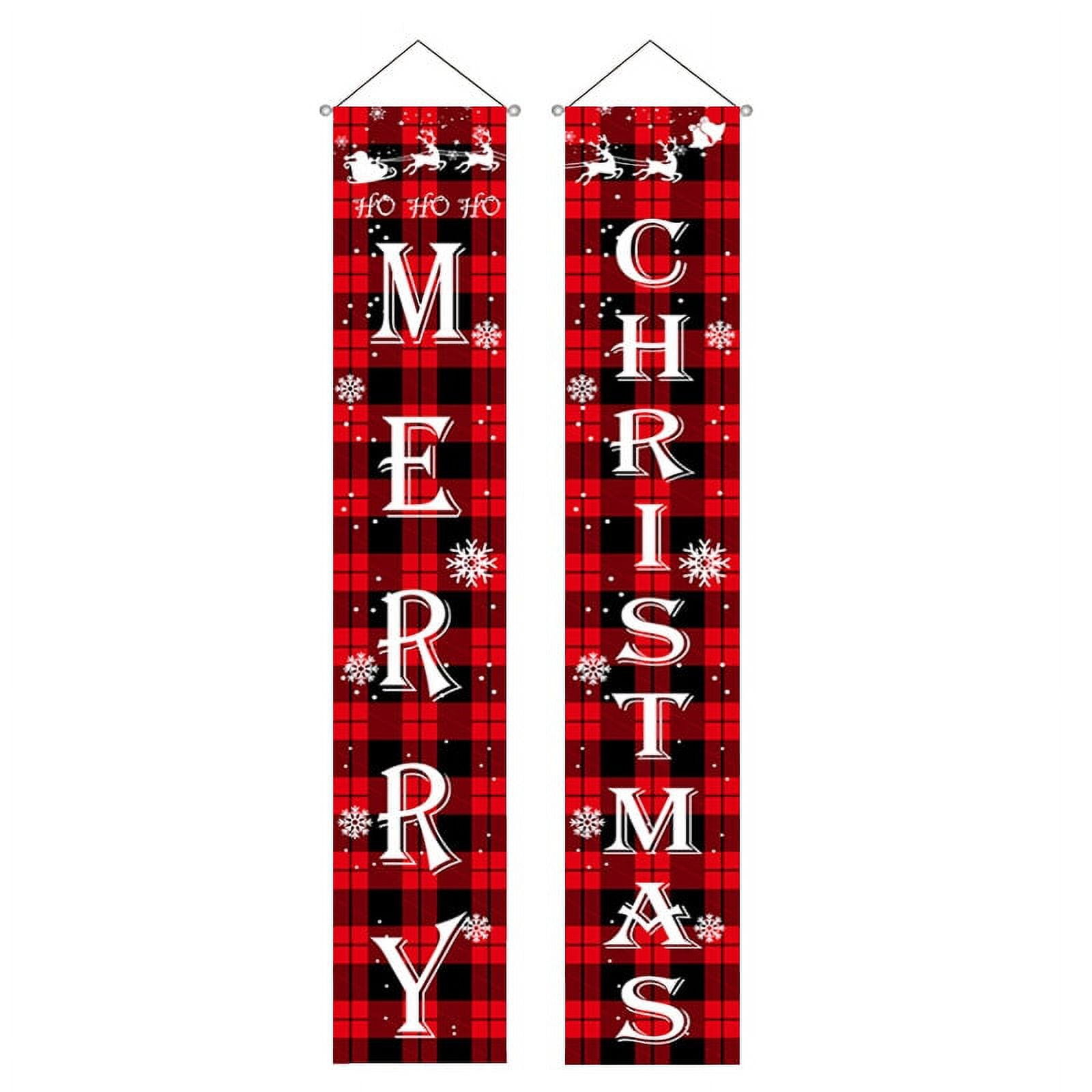 Large Outdoor Holiday Merry Christmas Decorations Banner, Red Plaid ...