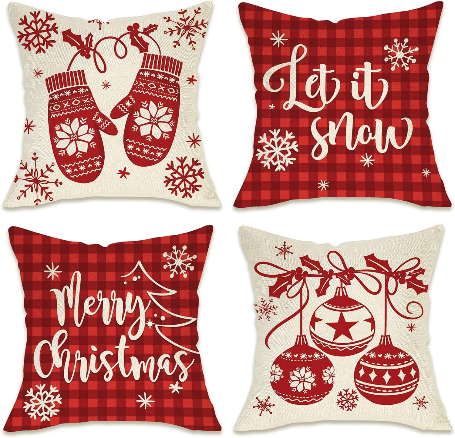 Merry Christmas Decorative Throw Pillow Covers 18x18 Set of 4, Xmas ...