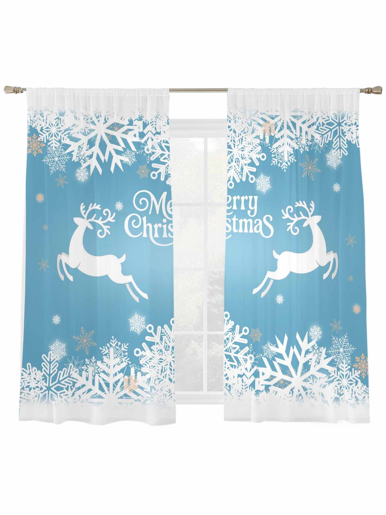 Merry Christmas Deer Sheer Curtains 72 inches Long, Winter Snowflake ...