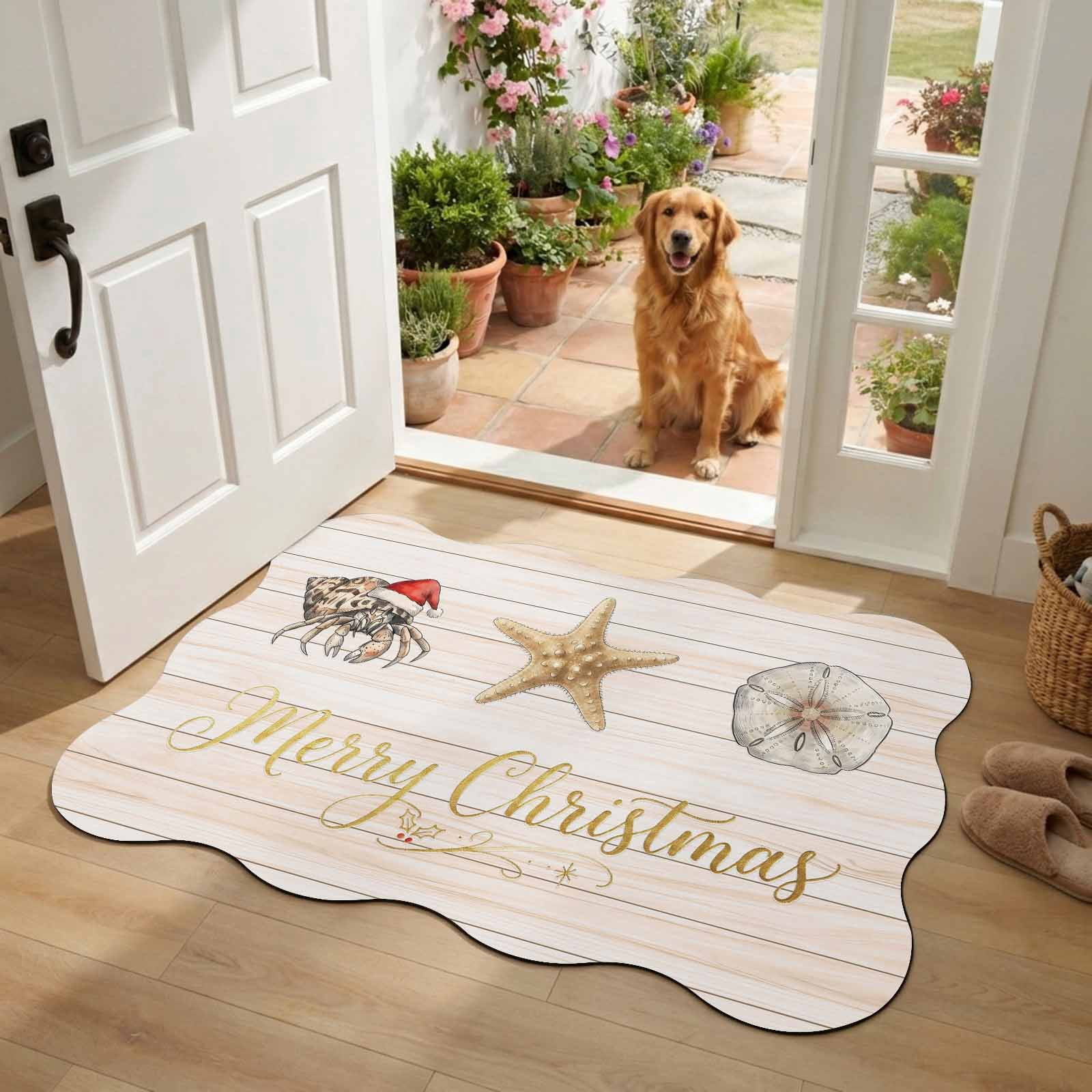 Merry Christmas Diatomaceous Earth Bath Mat Winter Hermit Crab
