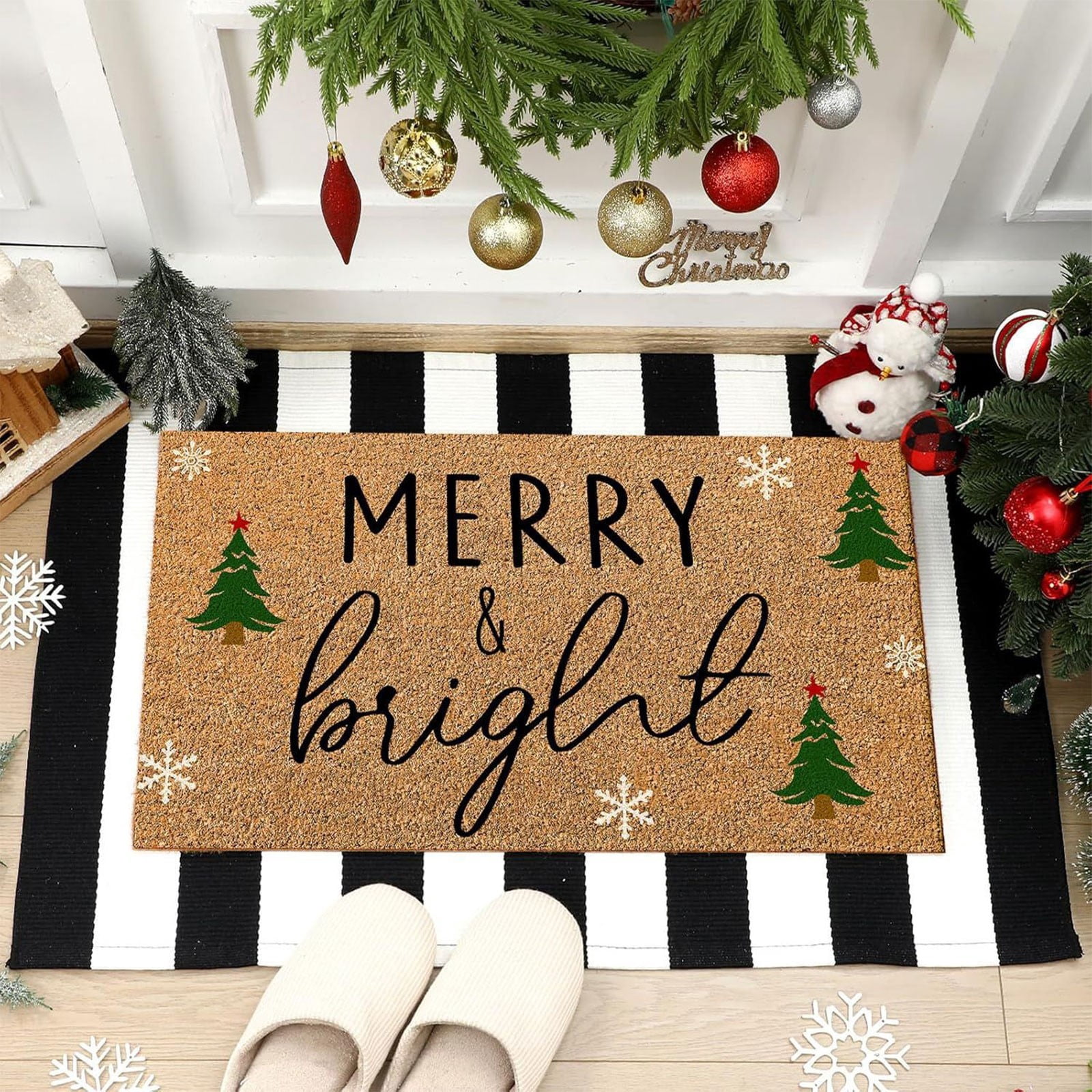 Merry Christmas Door Mats Natural Coir Doormat Non-Slip Floor Printed ...