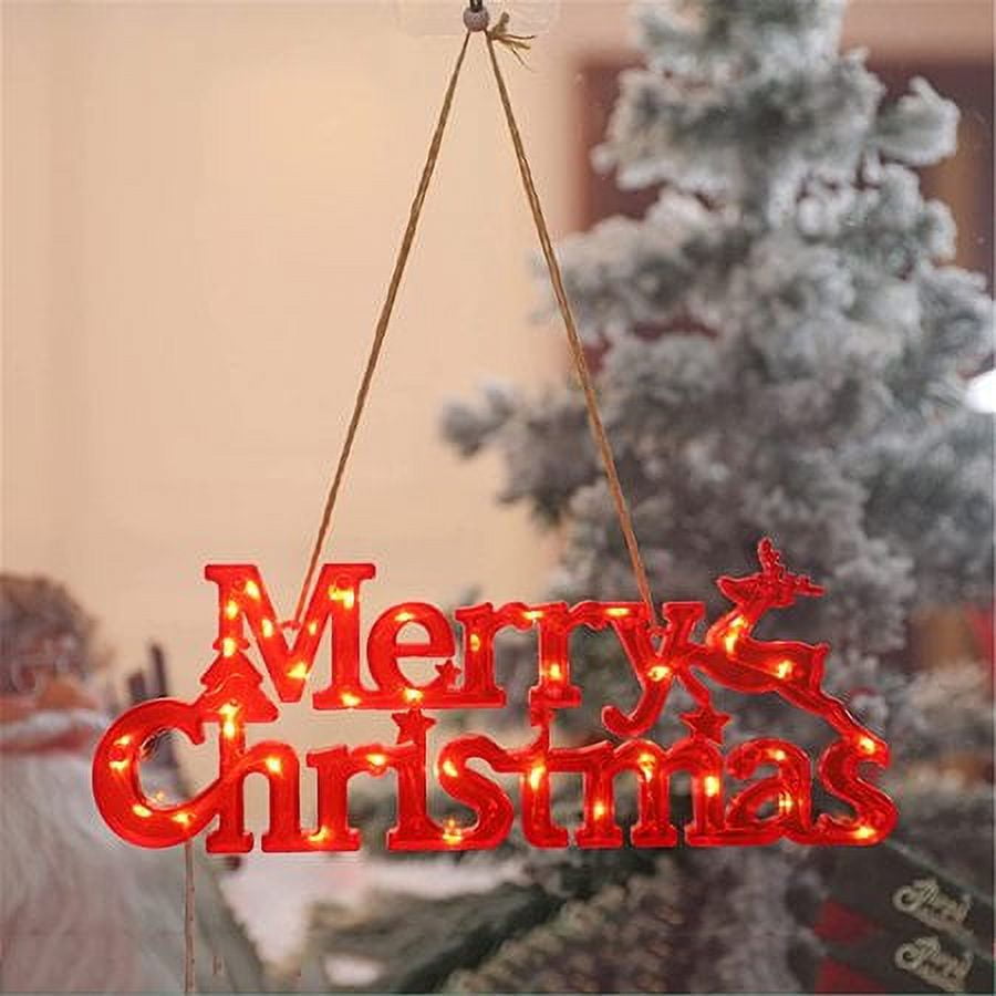 Merry Christmas Door Sign Lights Letters Battery Operated LED Wreaths ...