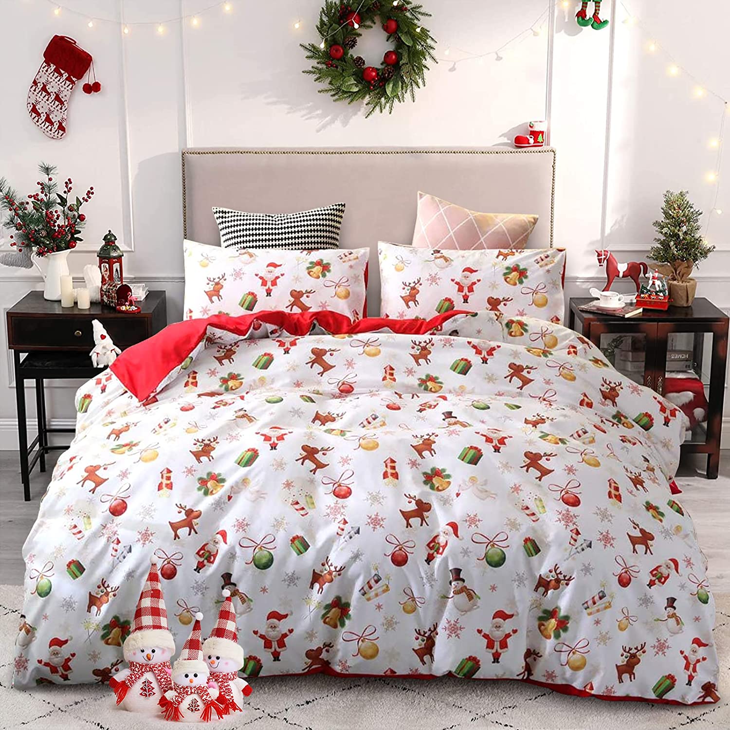 Merry Christmas Duvet Cover Twin Size , Luxury Christmas Theme Bedding ...