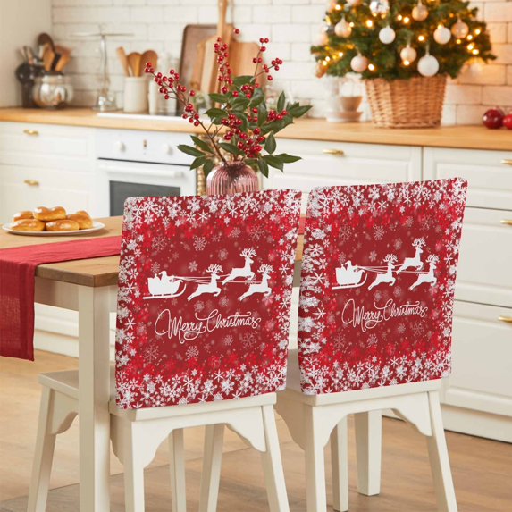 Merry Christmas Elk Chair Back Covers Set of 8, Winter Snowflake Red ...