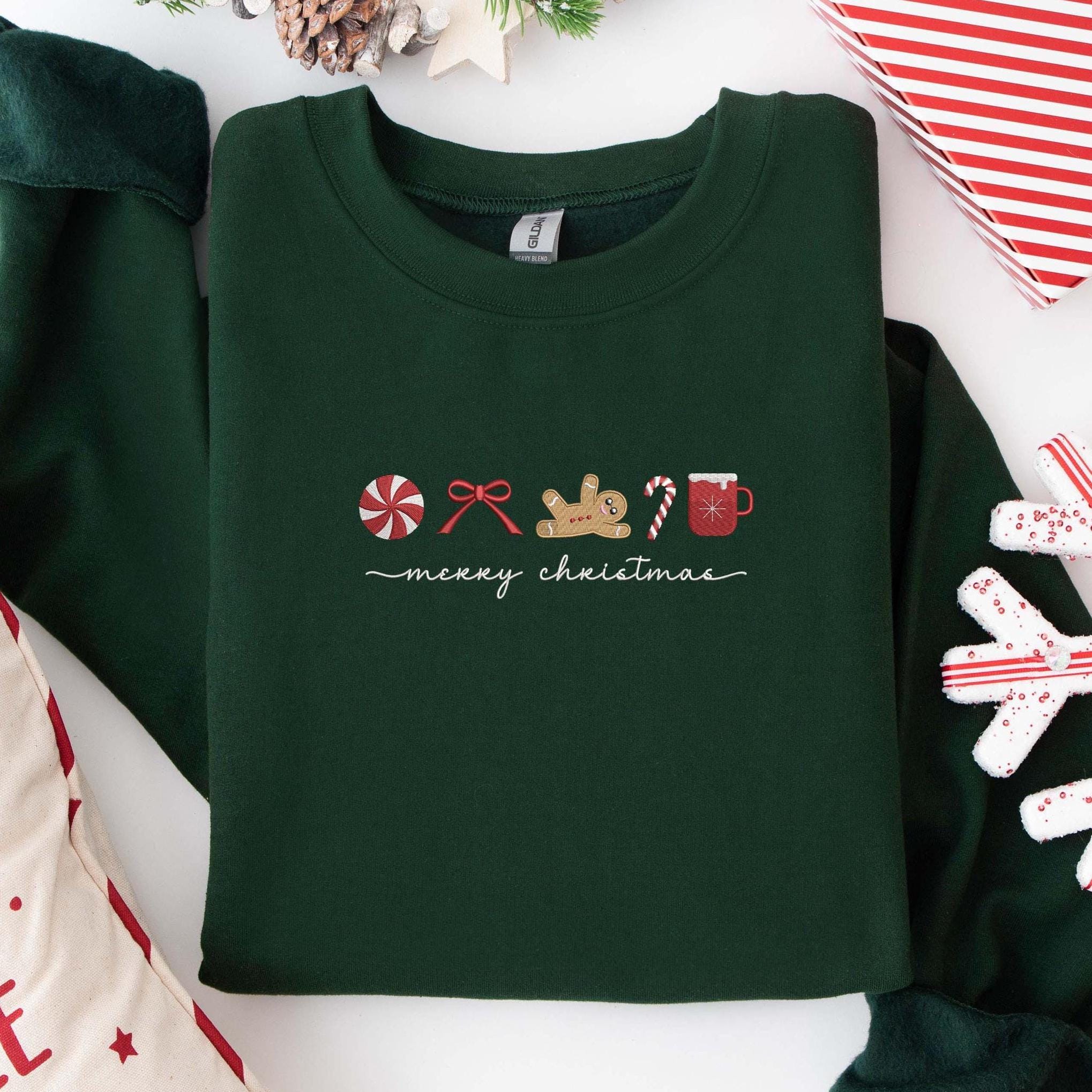 Merry Christmas Embroidered Shirt, Embroidery Christmas Symbols Shirt ...