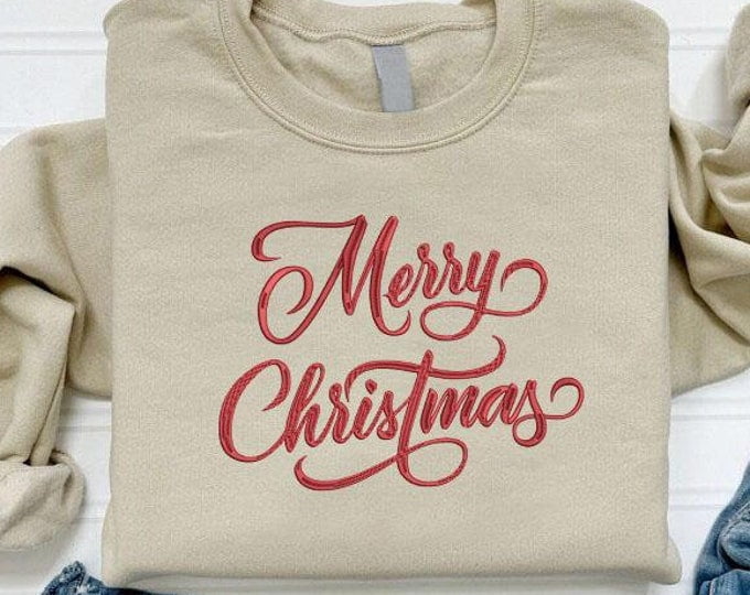 Merry Christmas Embroidered Sweater, Holiday Embroidery Crewneck ...