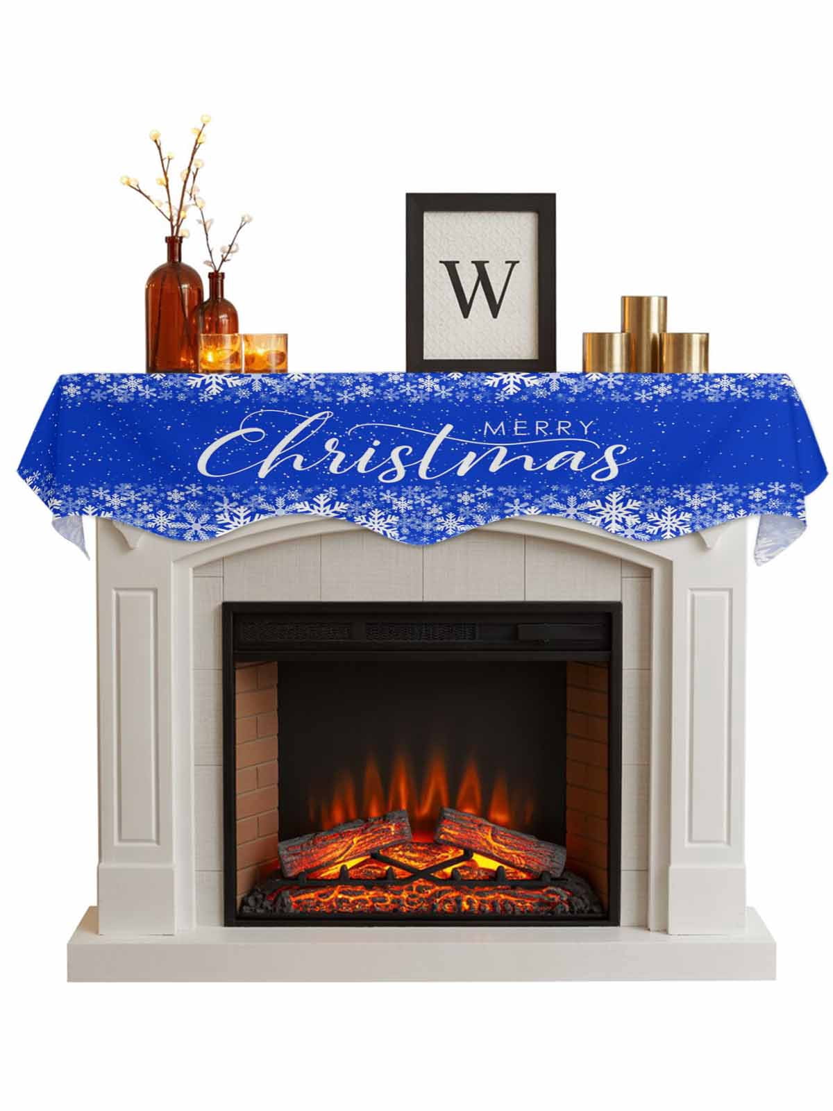 Merry Christmas Fireplace Mantle Scarf, Winter Snowflake Xmas Aesthetic ...