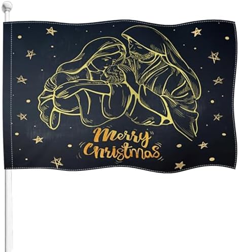 Merry Christmas Flag 1x1.5ft Double Sided Burlap Nativity Jesus Golden ...