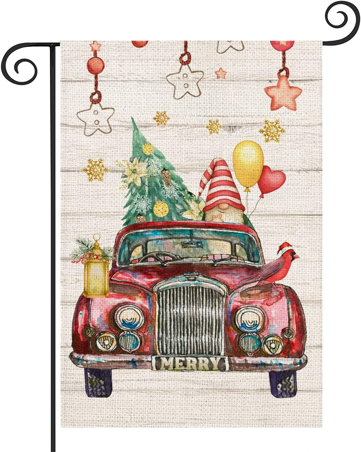 Merry Christmas Flags 12.5x18 Vintage Truck with Xmas Green Trees Red ...