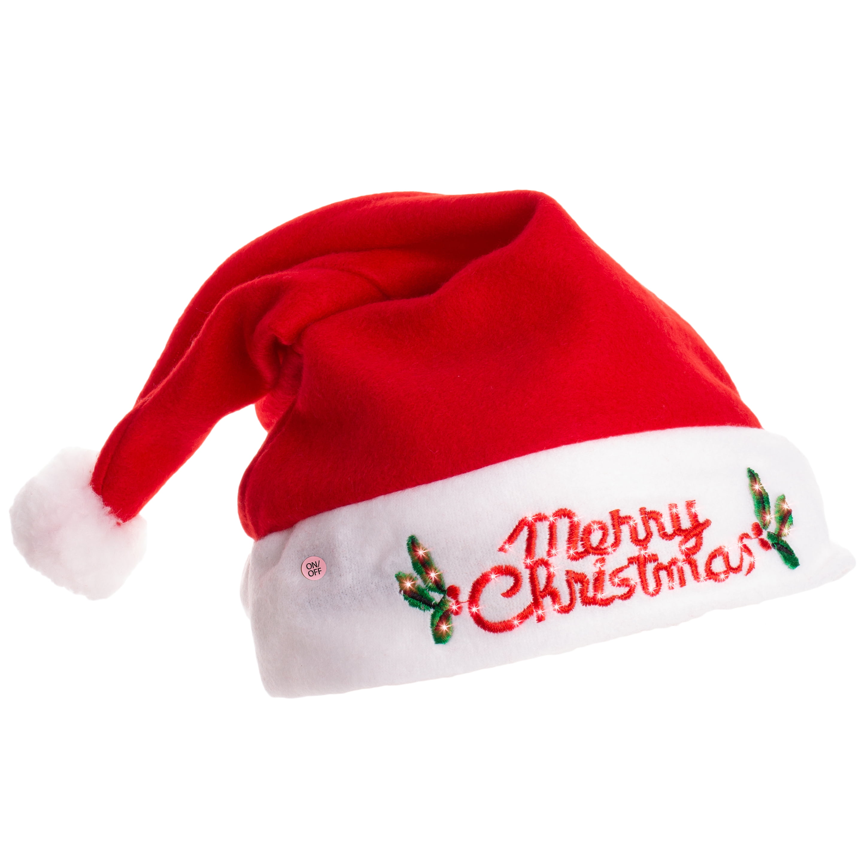 Merry Christmas Flashing Light-Up Santa Hat, Red White, One-Size 7.15 ...