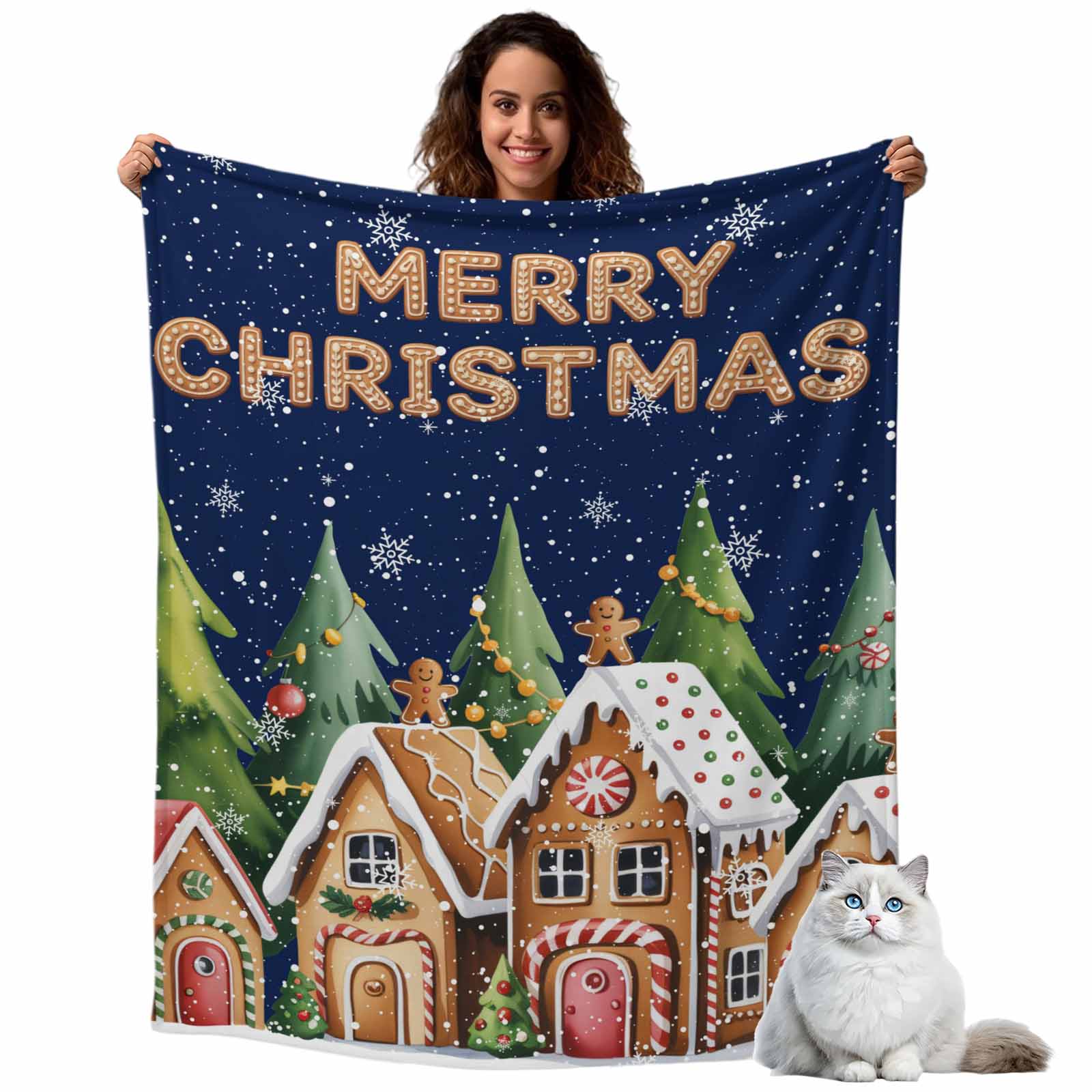 Merry Christmas Fleece Throw Blanket Lightweight Gingerbread House ...
