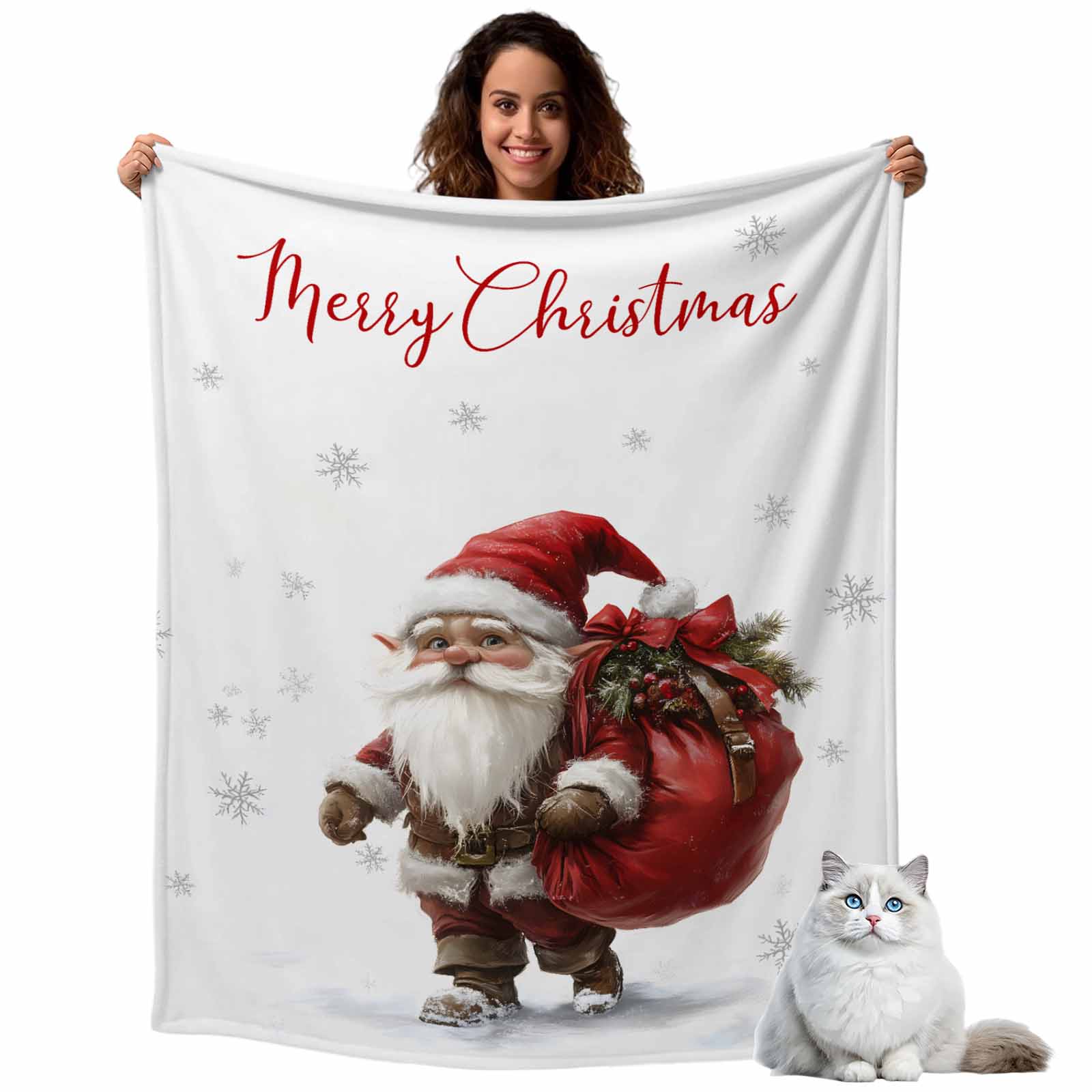 Merry Christmas Fleece Throw Blanket Lightweight Gnome Carrying ...