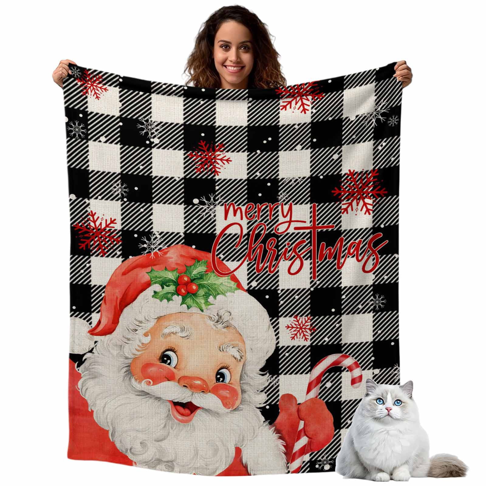 Merry Christmas Fleece Throw Blanket Lightweight Red Santa Claus Winter ...