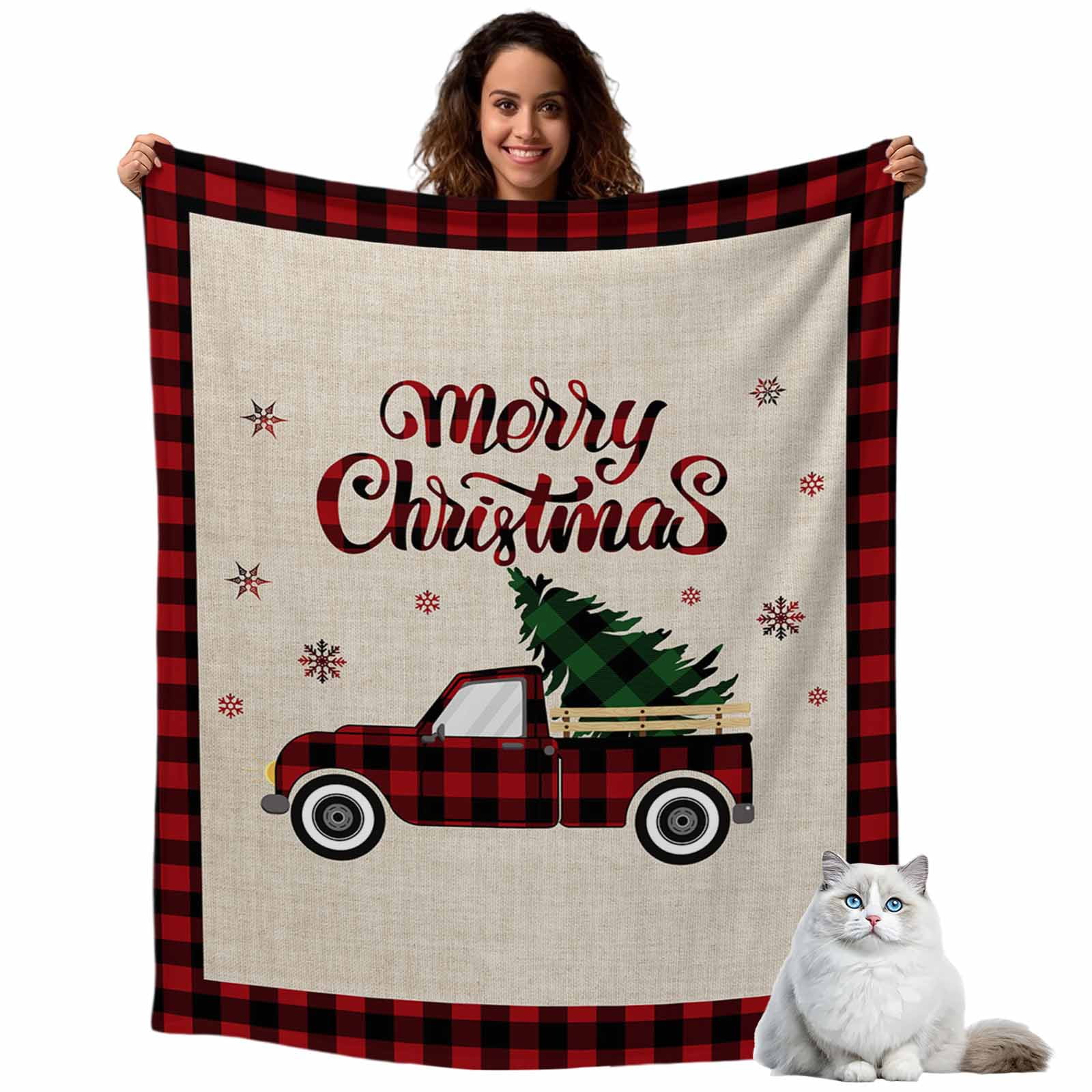 Merry Christmas Fleece Throw Blanket Lightweight Red Truck Pull Xmas ...