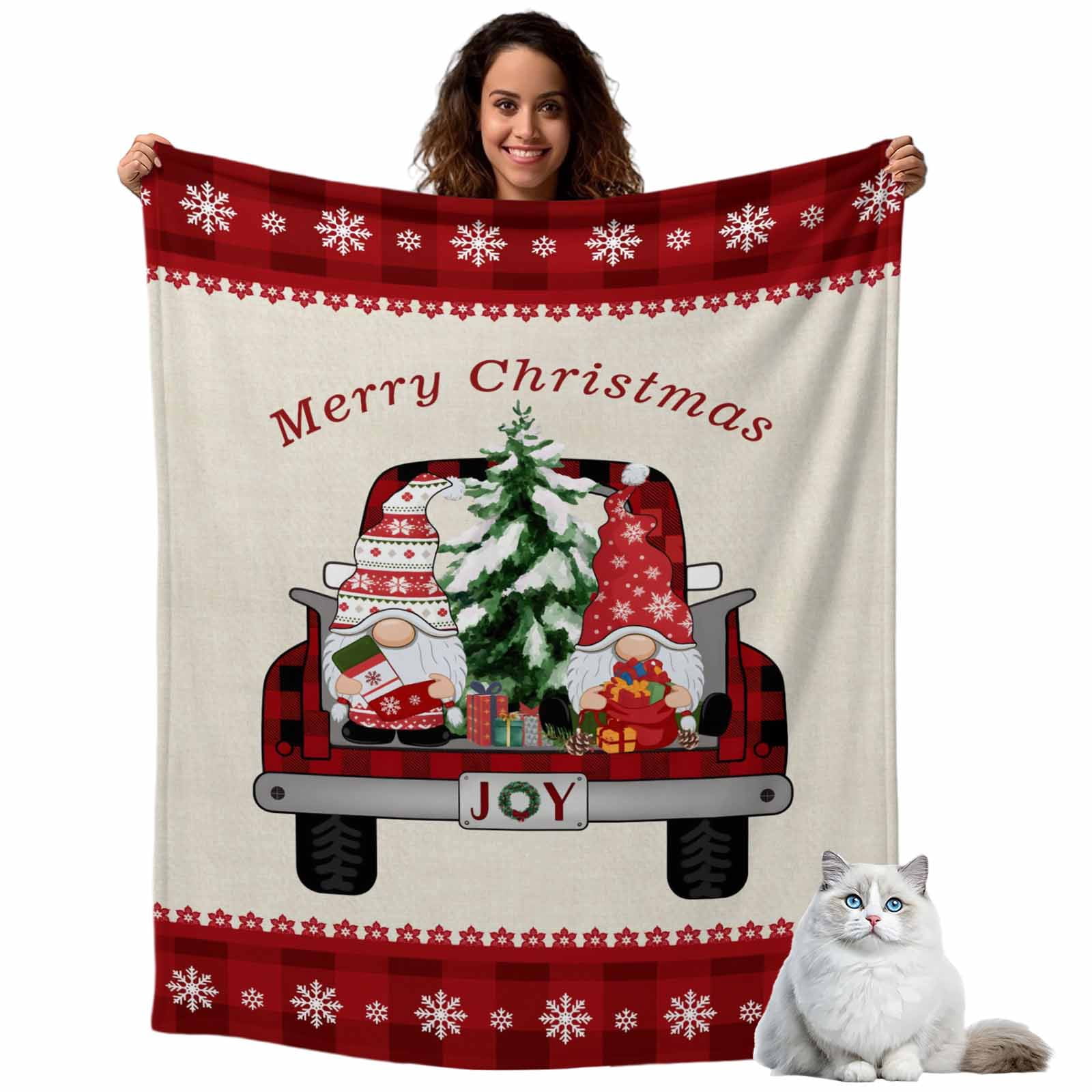 Merry Christmas Fleece Throw Blanket Lightweight Red Xmas Trucks Gnome ...