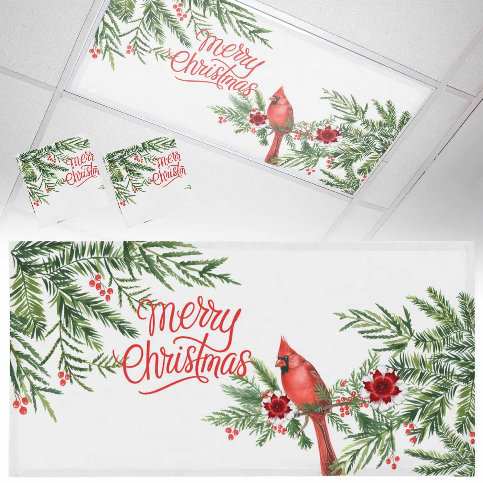 Merry Christmas Fluorescent Light Covers Green Pine Tree Cardinal Bird ...