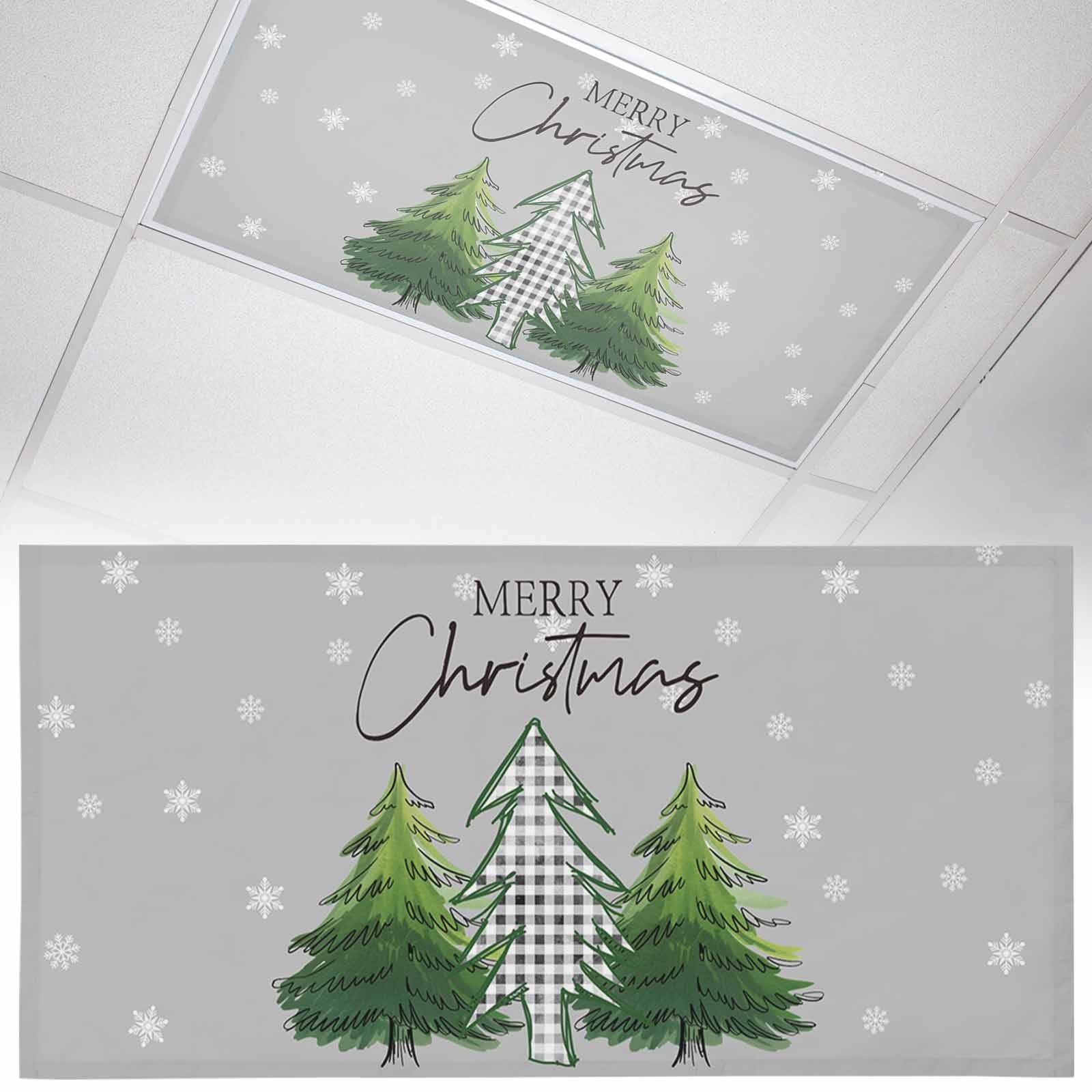 Merry Christmas Fluorescent Light Covers Green Plaid Xmas Tree Winter ...