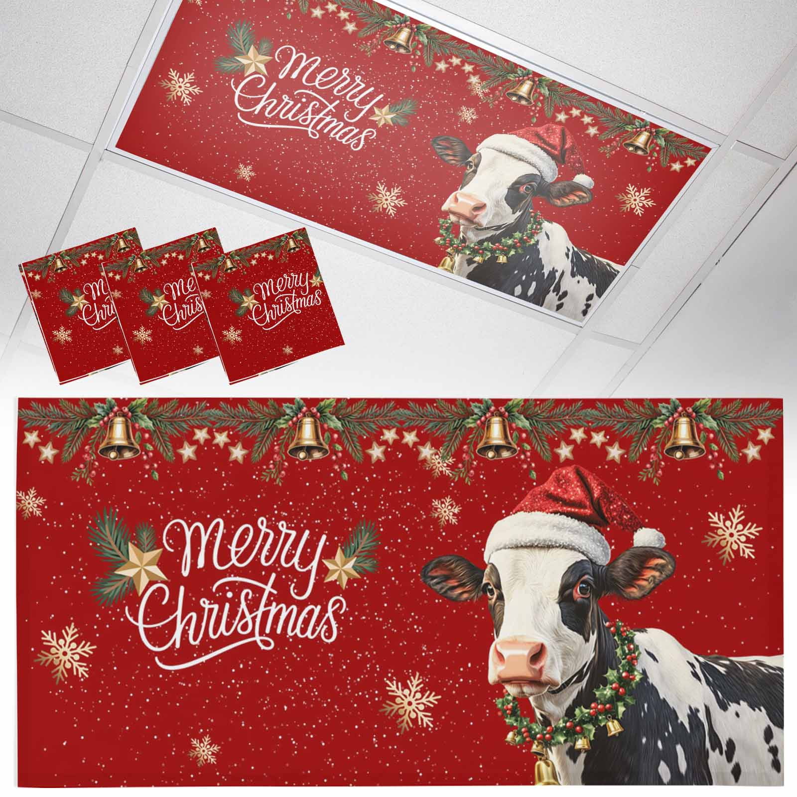 Merry Christmas Fluorescent Light Covers Xmas Hat Cow Bell Snowflake ...