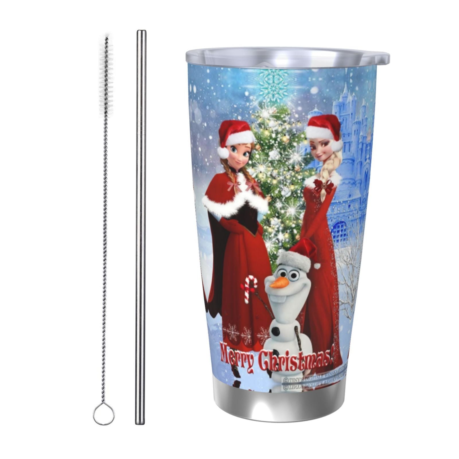 Merry Christmas Frozen Elsa And Anna Kids Water Bottle with Straw Lid,Insulated Stainless Steel ...